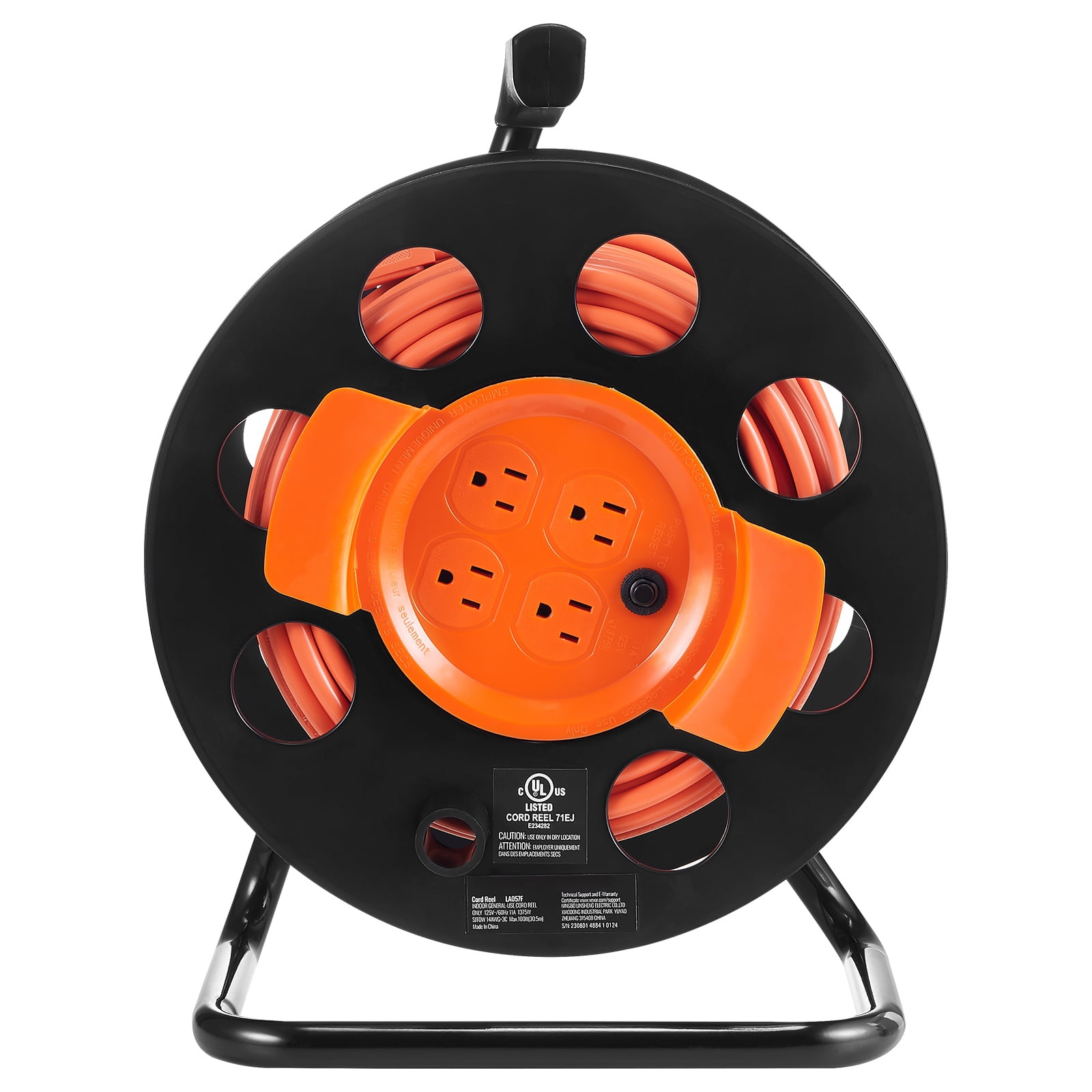 BENTISM Extension Cord Reel 100FT, 4 Outlets, 14AWG SJTOW Wire, Manual ...