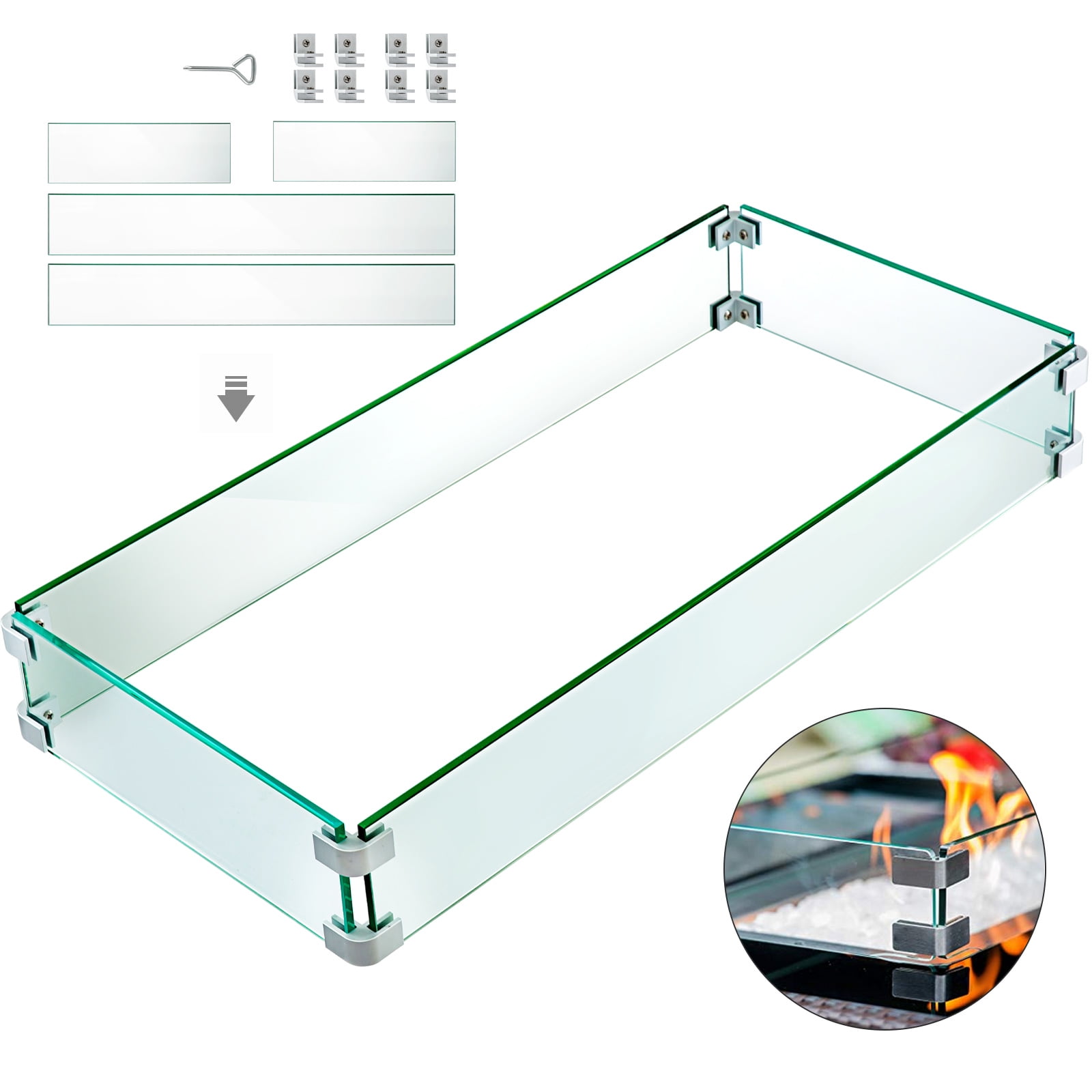 BENTISM Fire Pit Wind Guard,29.5" x 13.6" x 4" Glass Flame Guard ...
