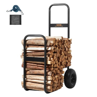 Firewood Log Cart Carrier - Outdoor or Indoor Black Steel Wood Rack ...