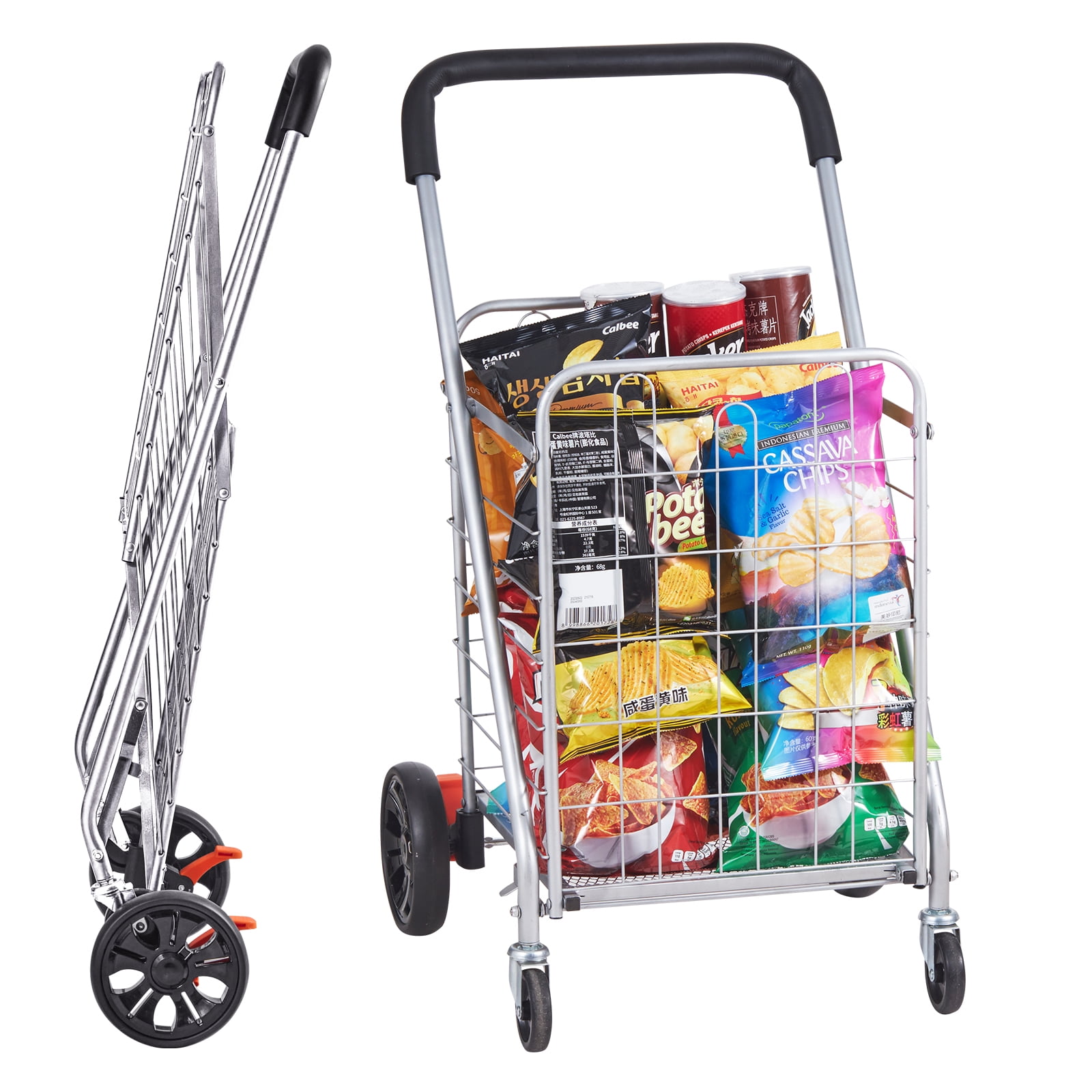BENTISM Folding Shopping Cart with Universal Wheels, 110 lbs Capacity ...