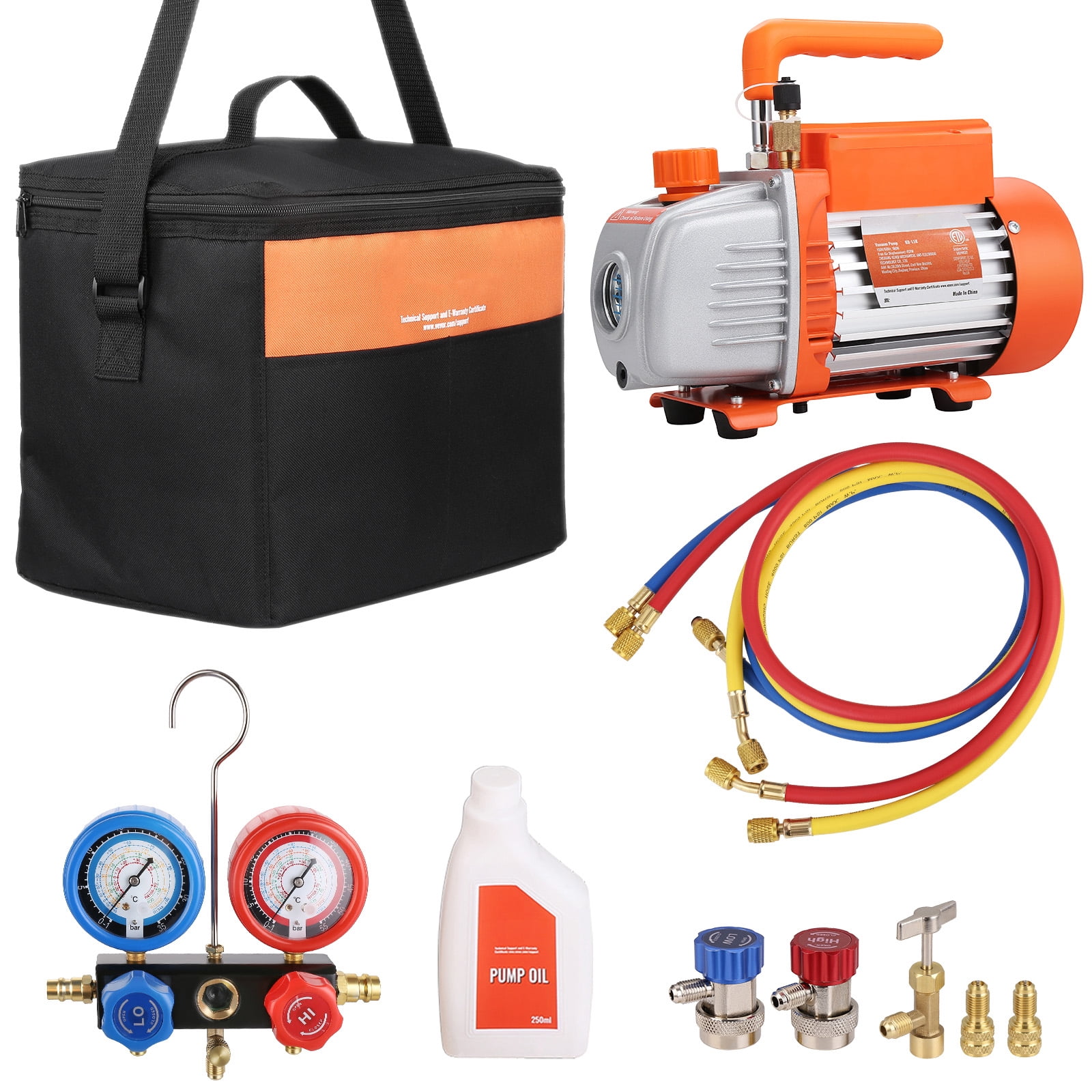 VEVOR HVAC Vacuum Pump 120 V 1/4 HP 4 CFM Gauge Set Manifold Gauge Kit ...