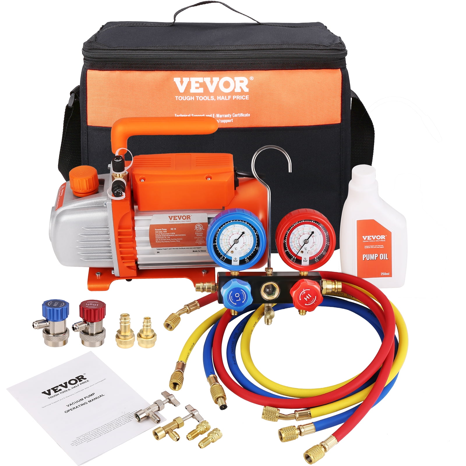 BENTISM HVAC Vacuum Pump & Gauge Kit, 120V 1/5 HP, for Auto & AC ...