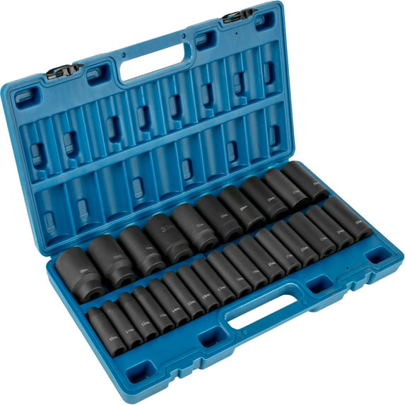 BENTISM 1/2" Drive 26PCS Impact Socket Set, 6-Point Sockets Metric 10 ...
