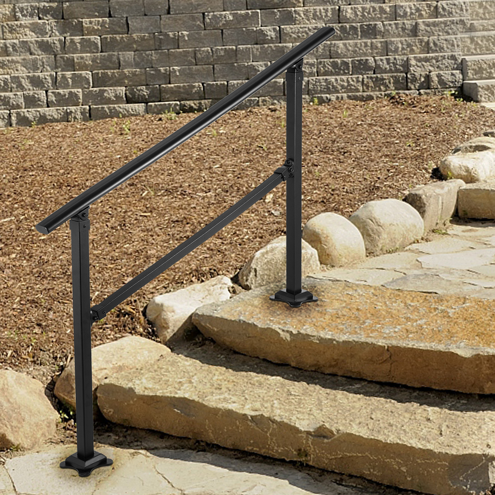 BENTISM Adjustable Wrought Iron Handrail, Stair Railing for 1-2 Steps ...