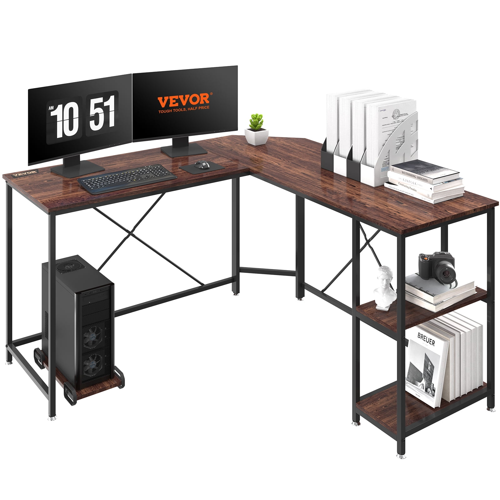 BENTISM L Shaped Computer Desk Corner Desk w/ Shelves and Storage Bag ...