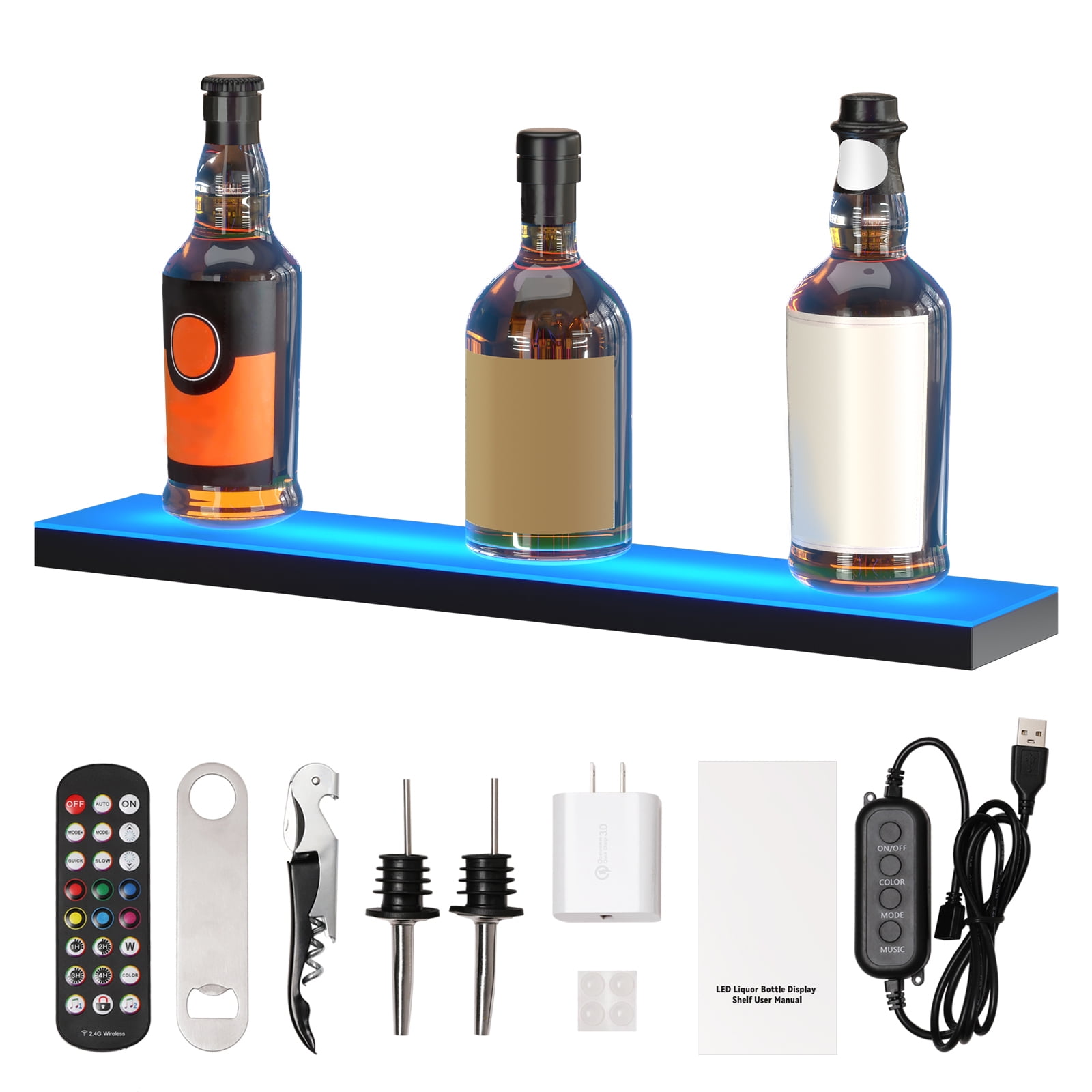 LED Liquor Bottle Display Shelf 24 1-Tier RF & App Control - Walmart.com