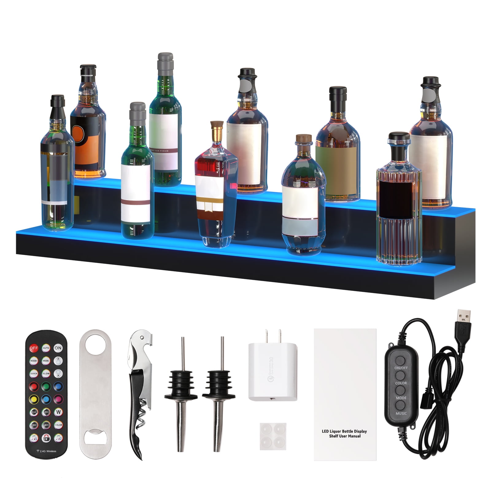 BENTISM 40" 2-Step LED Lighted Bottle Display Shelf, RF & App Control ...