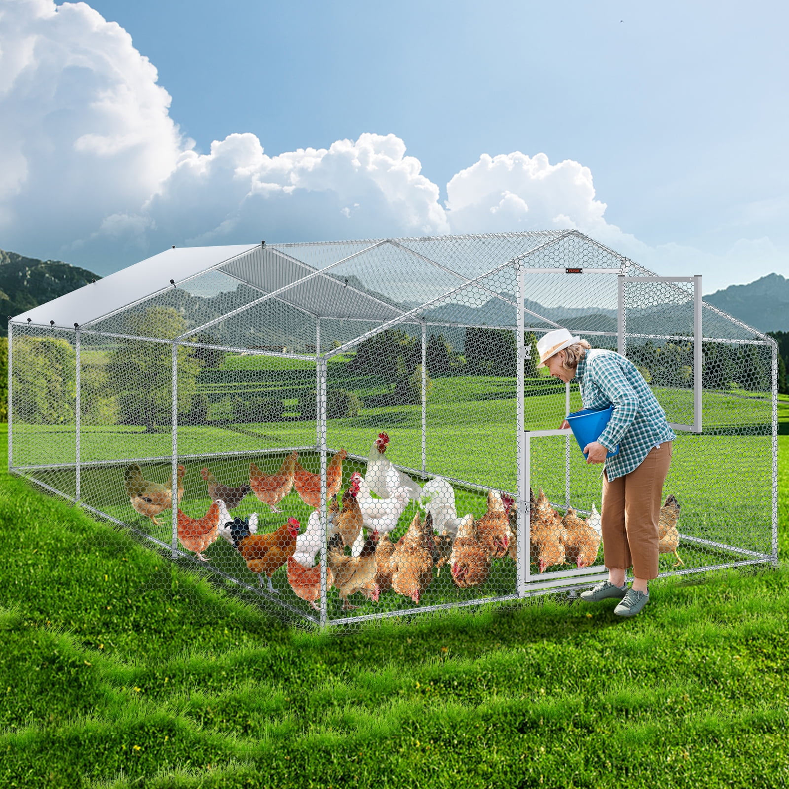 BENTISM Large Metal Chicken Coop, 19.7x9.8x6.6 ft, Walkin Poultry Cage ...