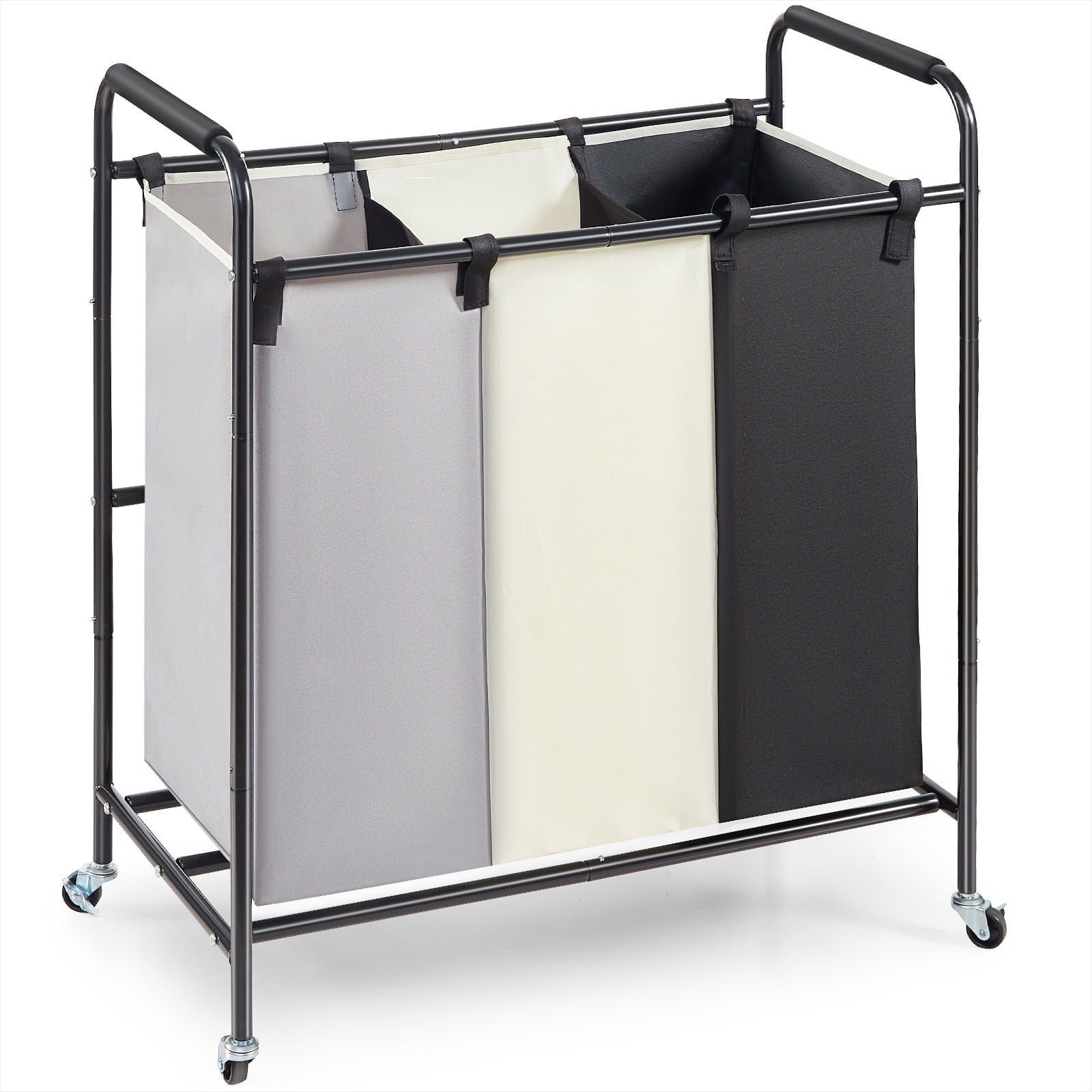 BENTISM Laundry Sorter Cart 3-Section Rolling Dirty Clothes Hamper with ...