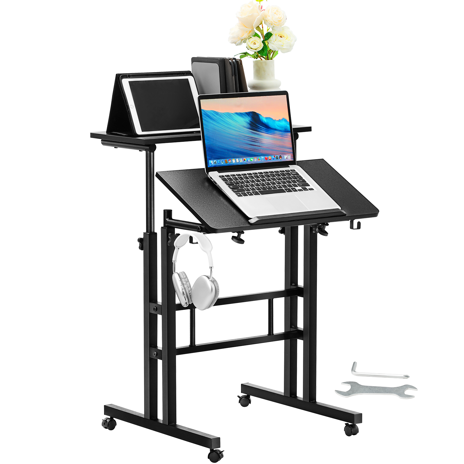 Pneumatic Mobile Desk, Gas-Spring Height Adjustable Sit to Stand Desk ...