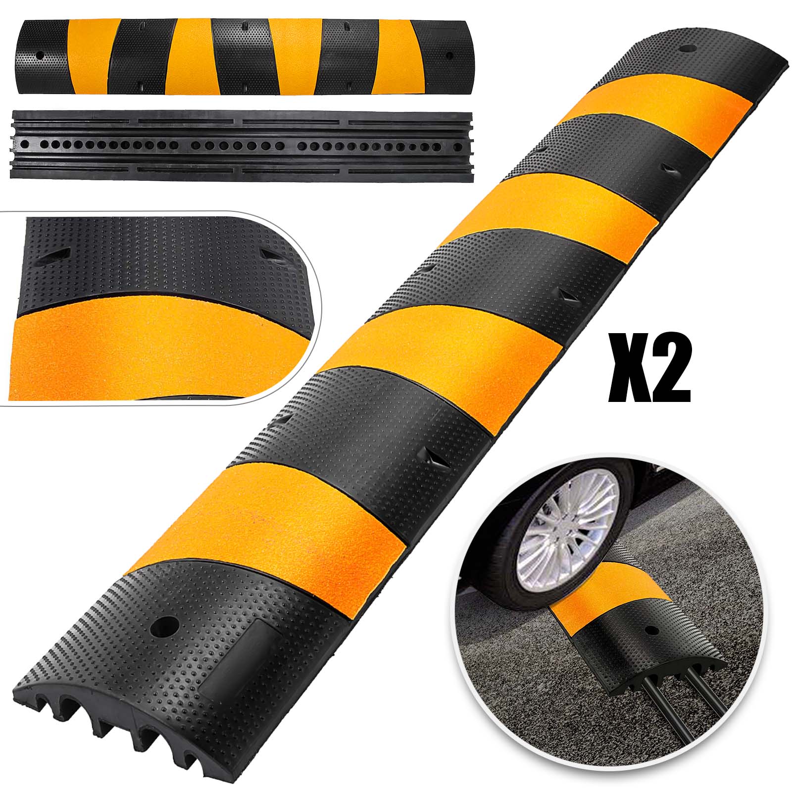 BENTISM Modular Rubber Traffic Speed Bump 2 Channel Cable Protector ...