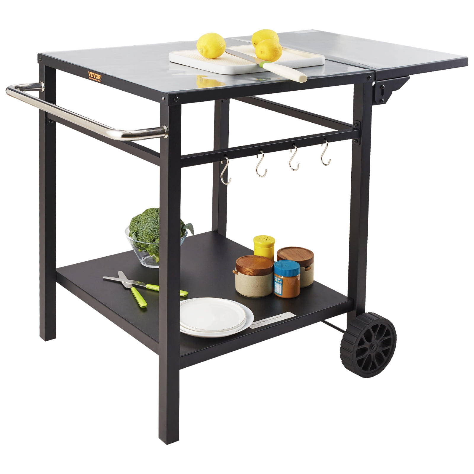BENTISM Multifunctional Outdoor Grill Cart with 2 Tier, Foldable Iron ...