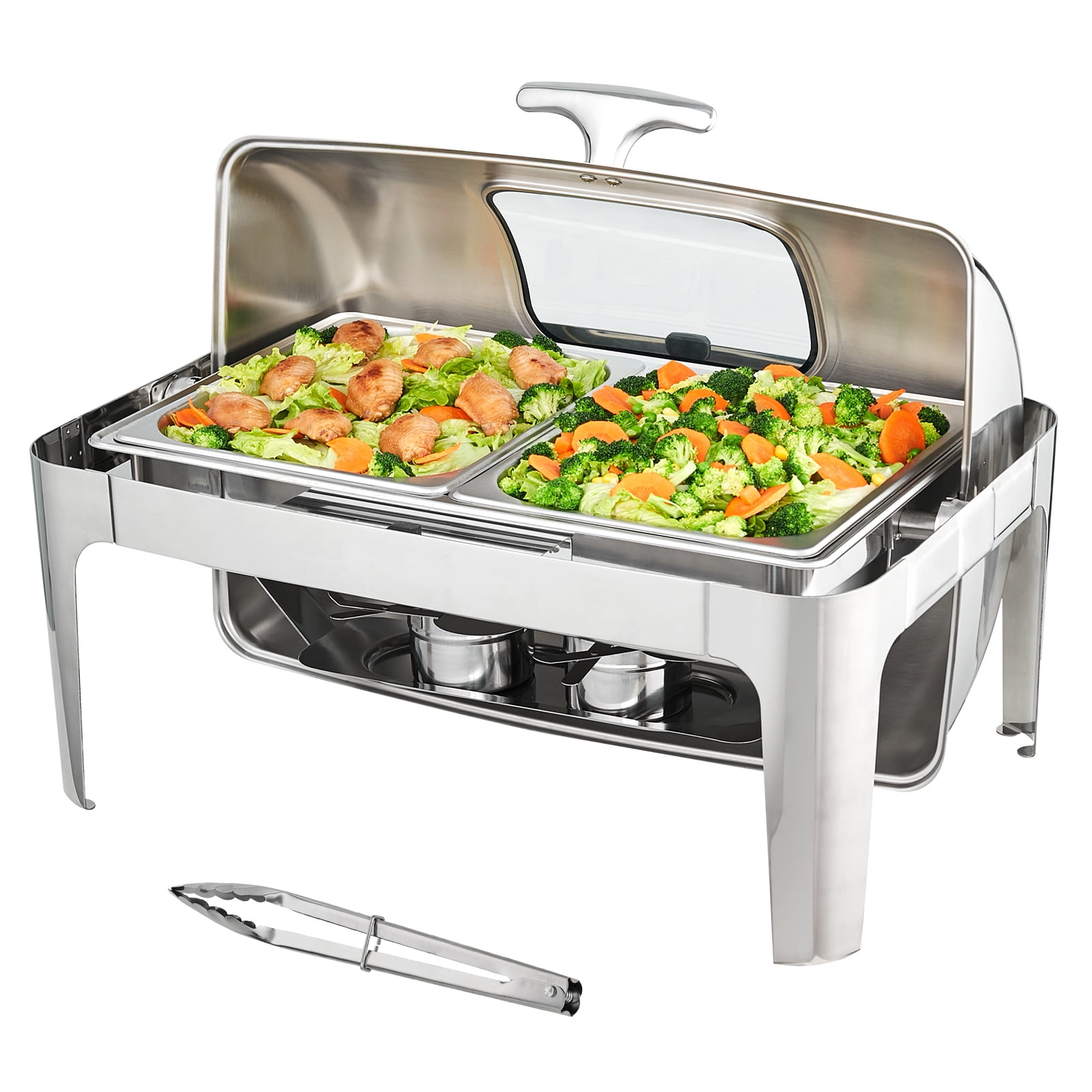 BENTISM Rectangle Roll Top Chafing Dish Buffet, 9Qt Pan, Glass Lid ...