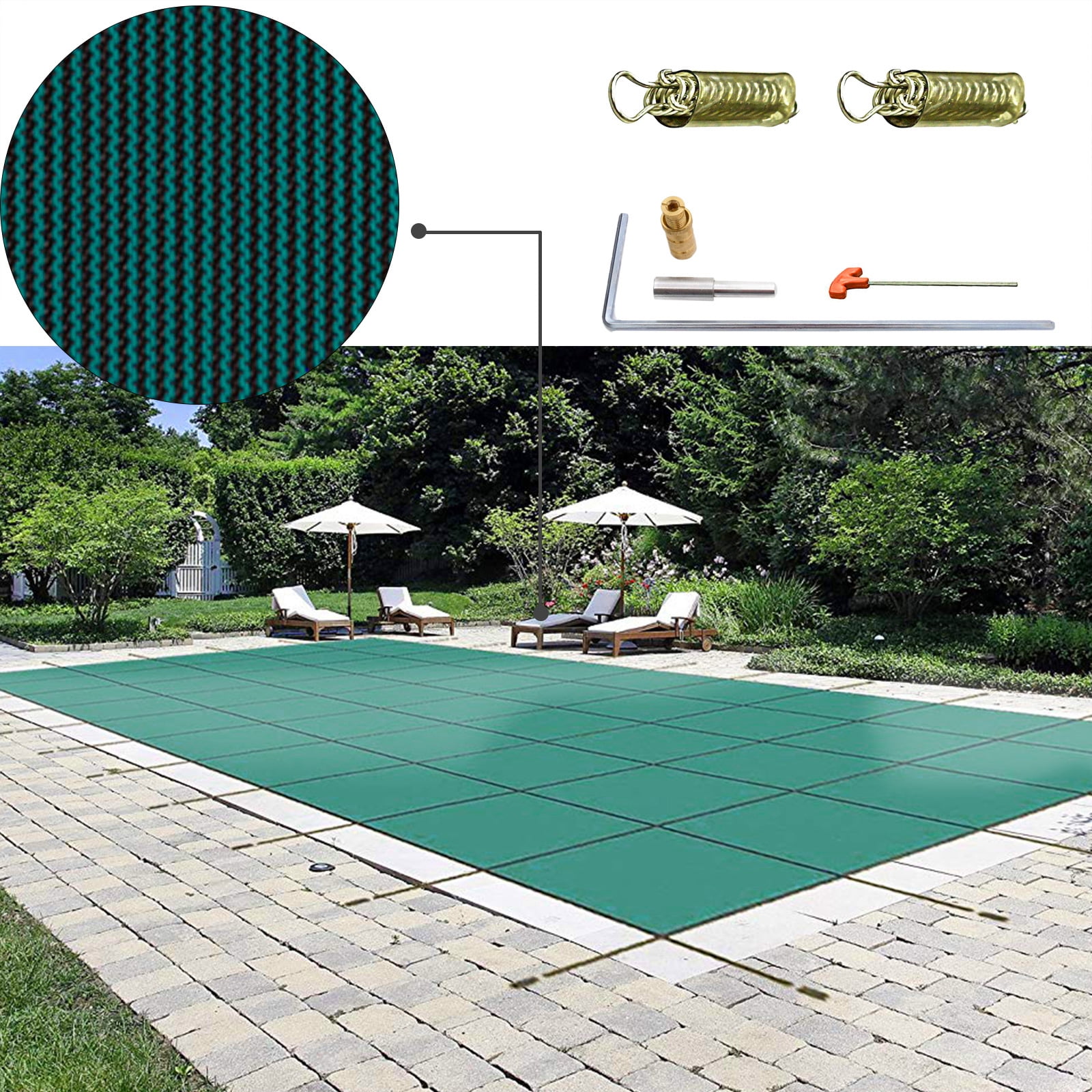 BENTISM Rectangular Safety Mesh Swimming Pool Cover 16X32 FT Green ...