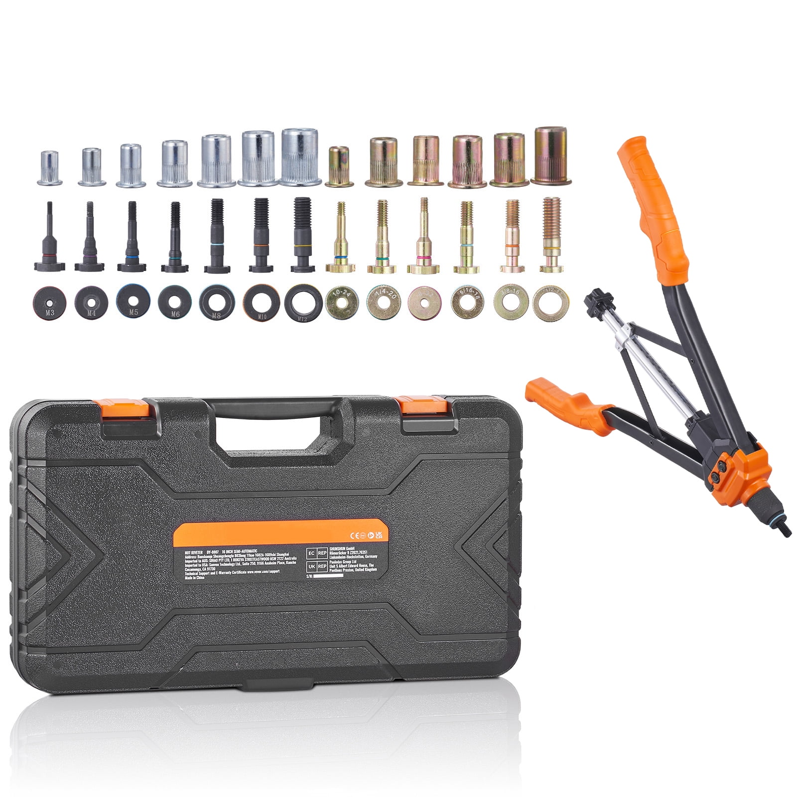VEVOR, Rivet Nut Tool, 16in, 13PCS Mandrels and 186PCS Rivet Nuts ...
