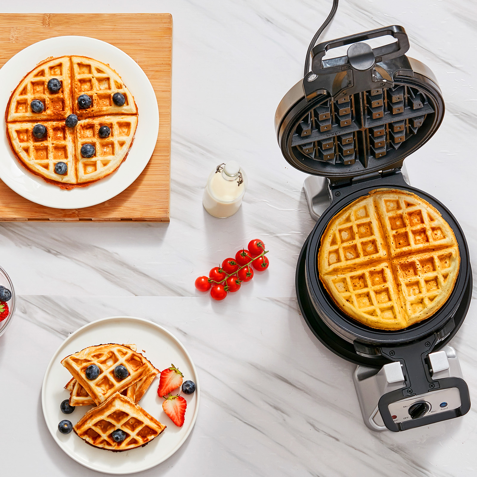 BENTISM Commerical Round Waffle Maker 1300W Rotatable Non-Stick Waffle ...
