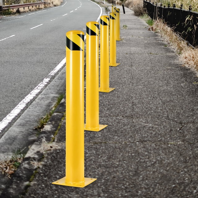 BENTISM Safety Bollard Steel Bollard Post 48"H 5.5"D Yellow Signs Pipe ...