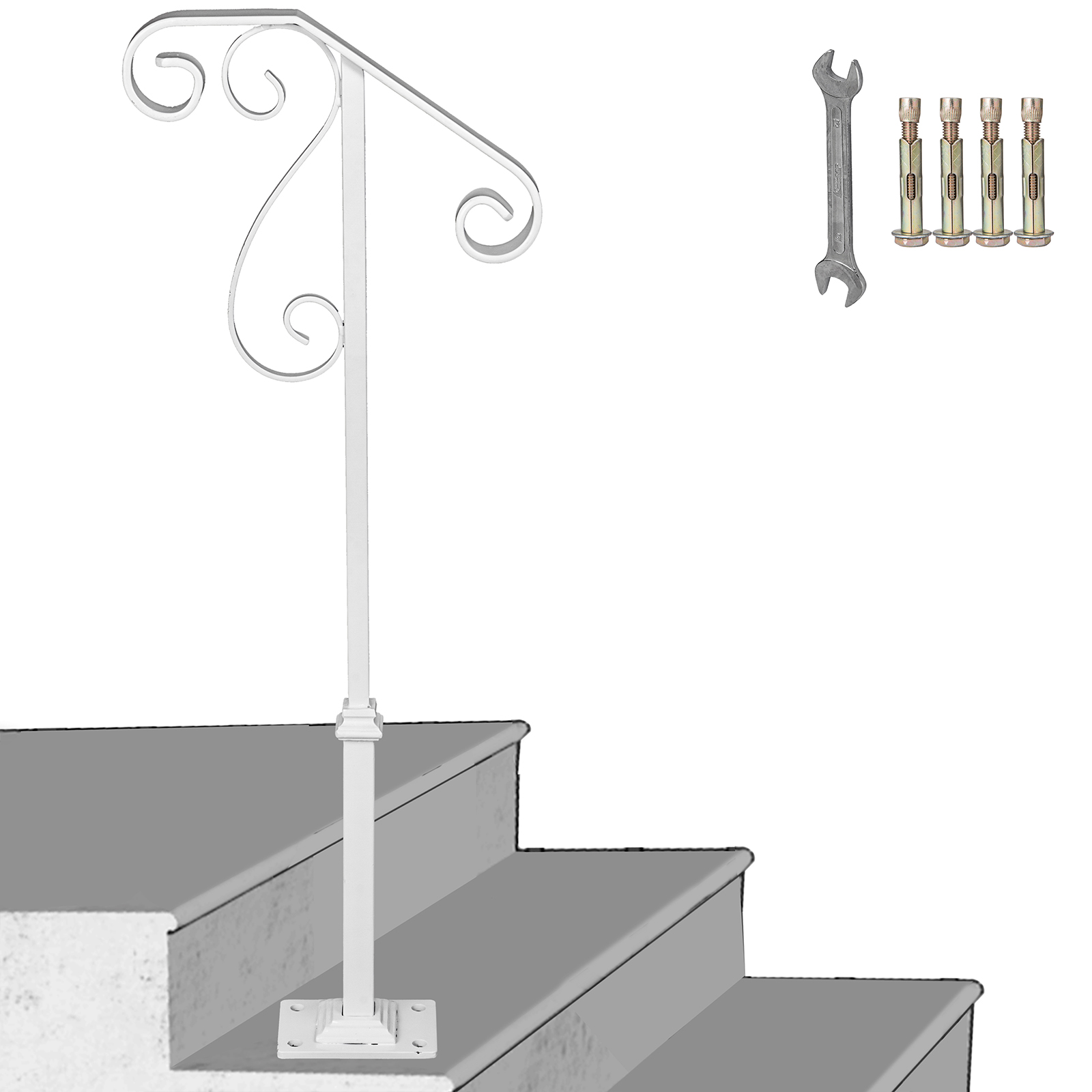 BENTISM Wrought Iron Handrail Fits 1 or 2 Steps for Outdoor Steps ...