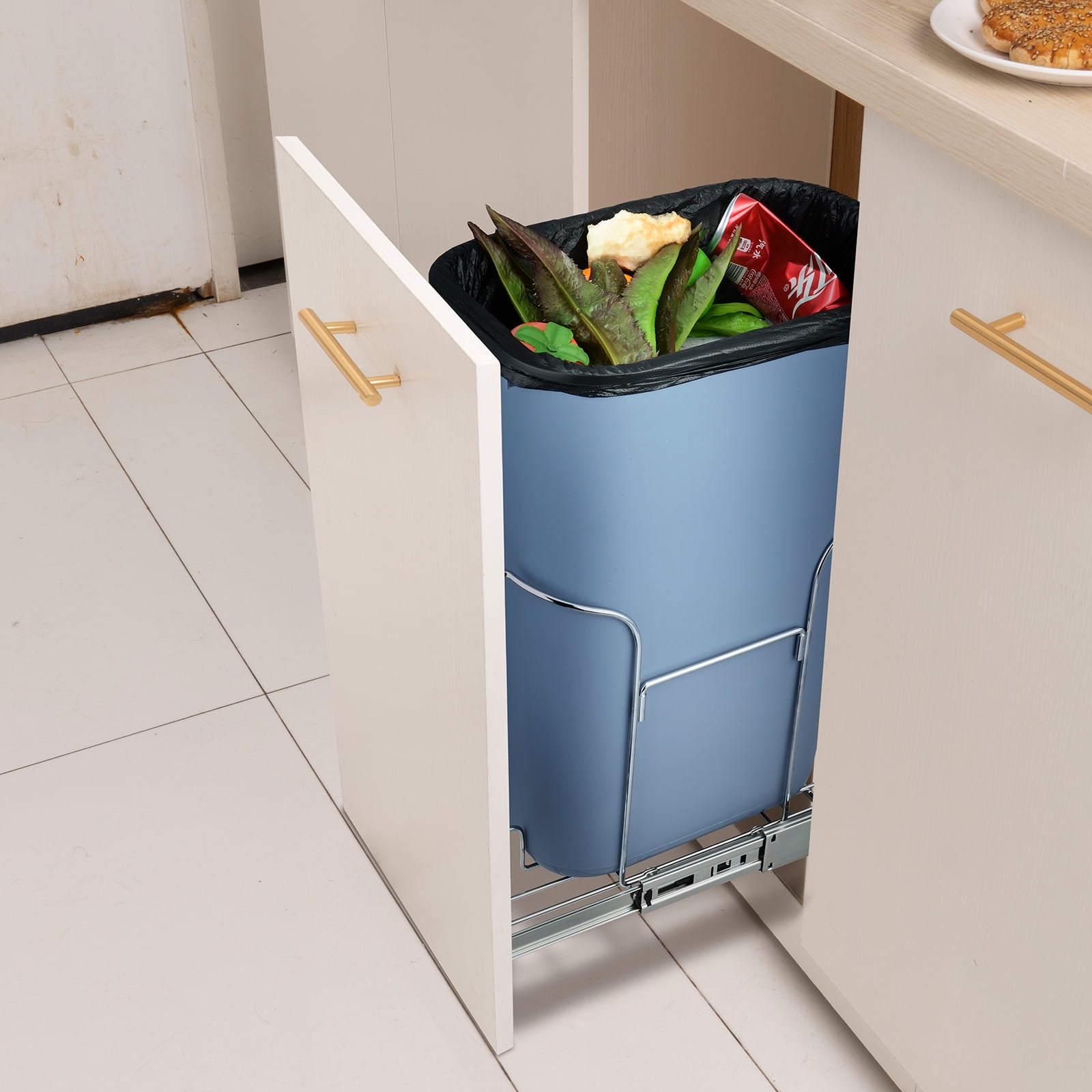 BENTISM Single Pullout Waste Container Kitchen Trash Can 35L with ...
