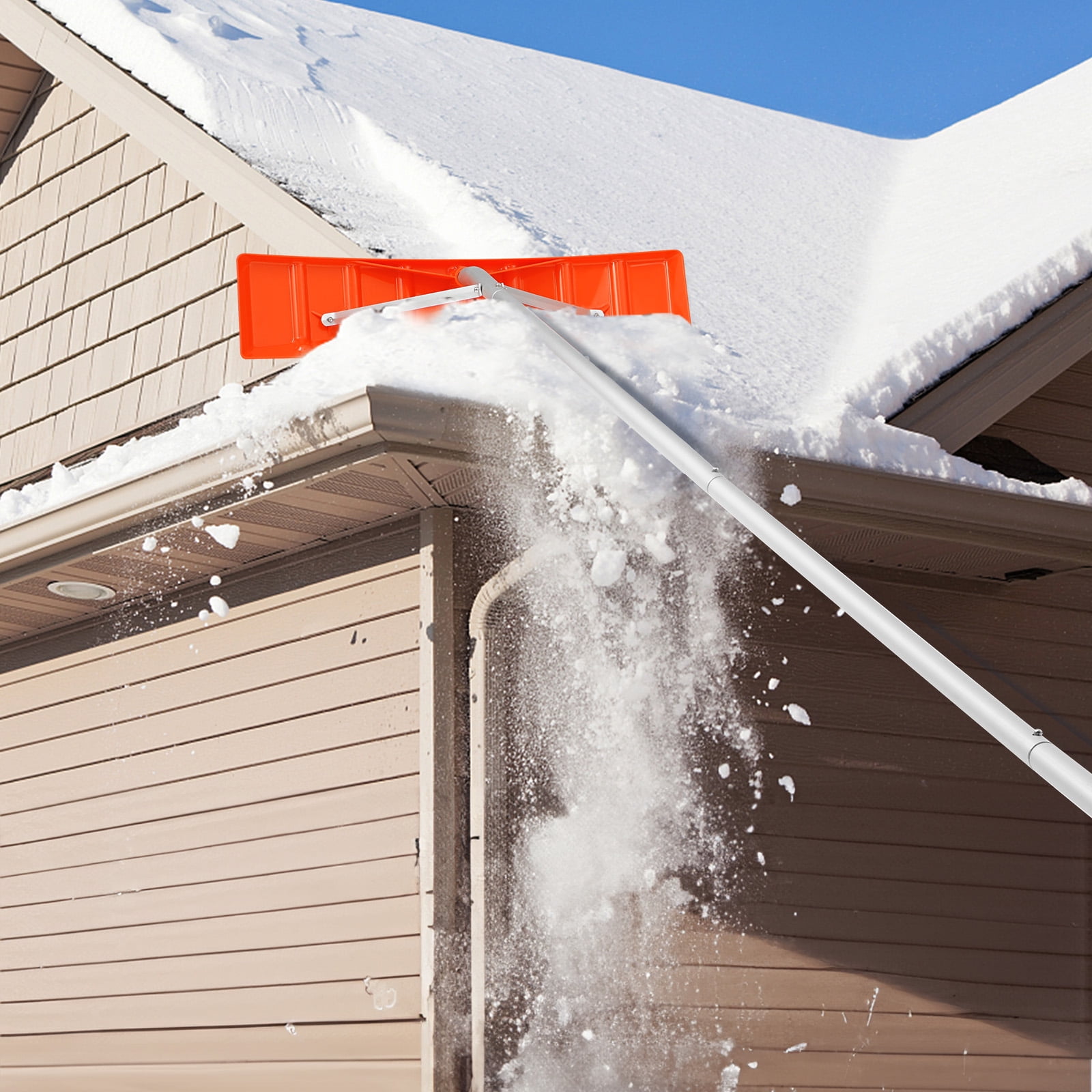 VEVOR Snow Rake 25'' ABS Blade Snow Removal Tool 21ft Aluminium Roof ...