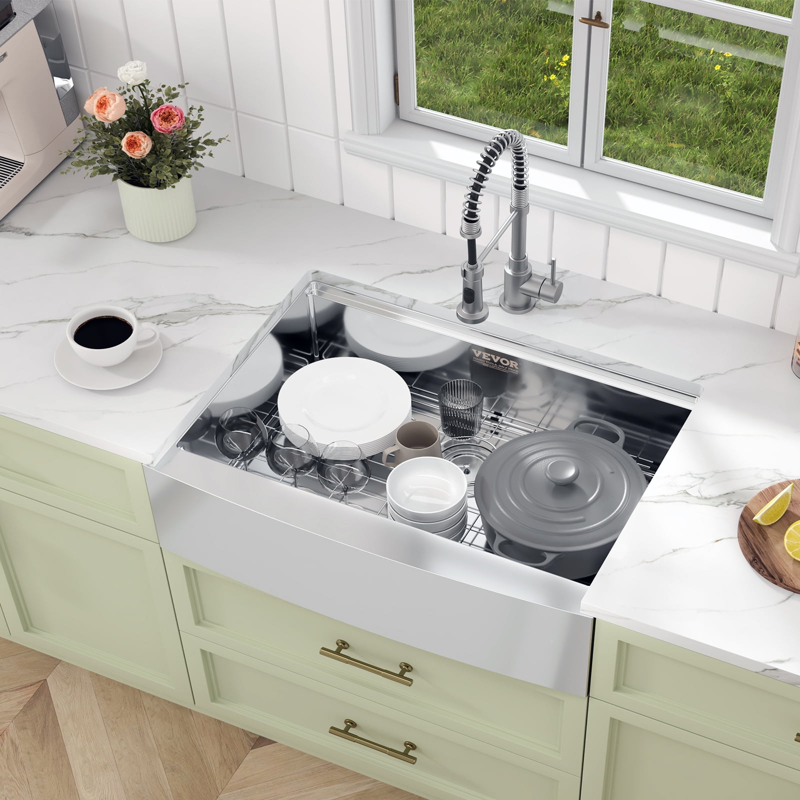 BENTISM Top Mount Farmhouse Kitchen Sink 36" Single Bowl Kitchen Basin ...