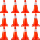 BENTISM Heavy Duty Plastic Traffic Safety Cones, 12 PCS Large Hazard 18 ...