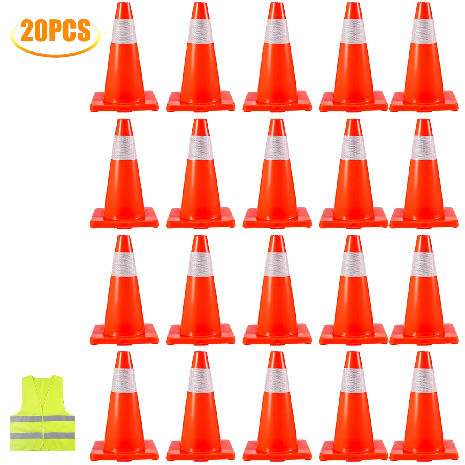 "BENTISM 18"" Traffic Safety Cones, 20 PCS PVC with Reflective Collars ...