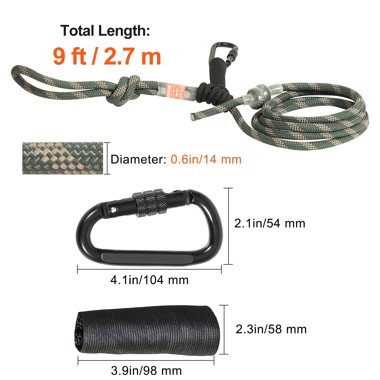 VEVOR Tree Stand Safety Rope, 9 ft/27.43 m Treestand Lifeline Rope 30KN ...