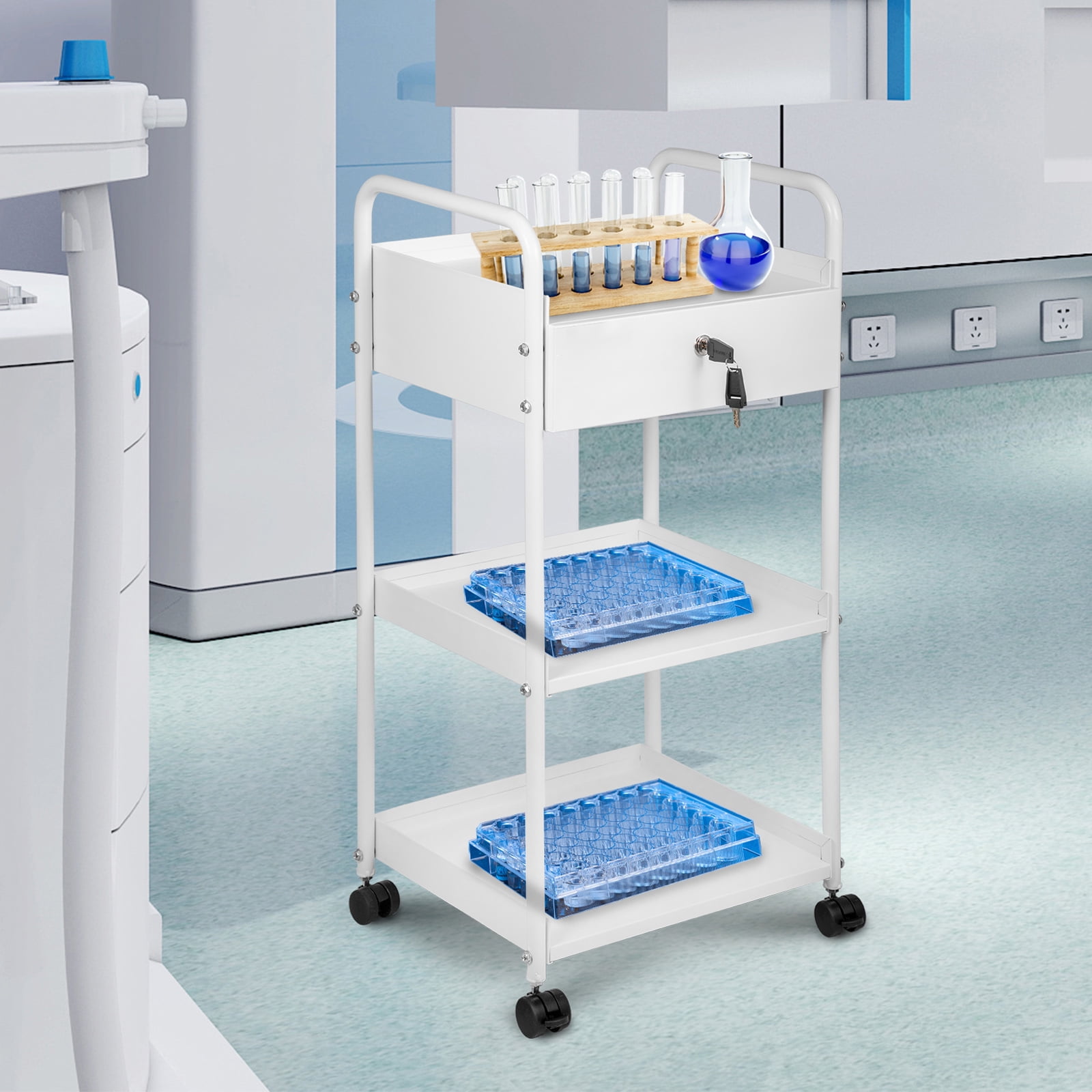 BENTISM Trolley Cart Dental Lab Trolley Steel Mobile Rolling Serving ...