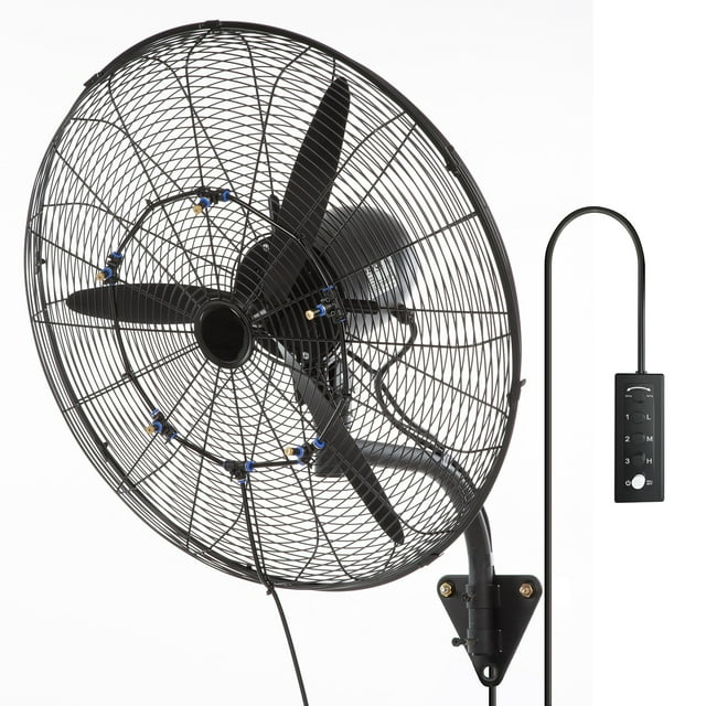 BENTISM Powerful Outdoor Wall-Mount Misting Oscillating Metal Fan 24.3 ...
