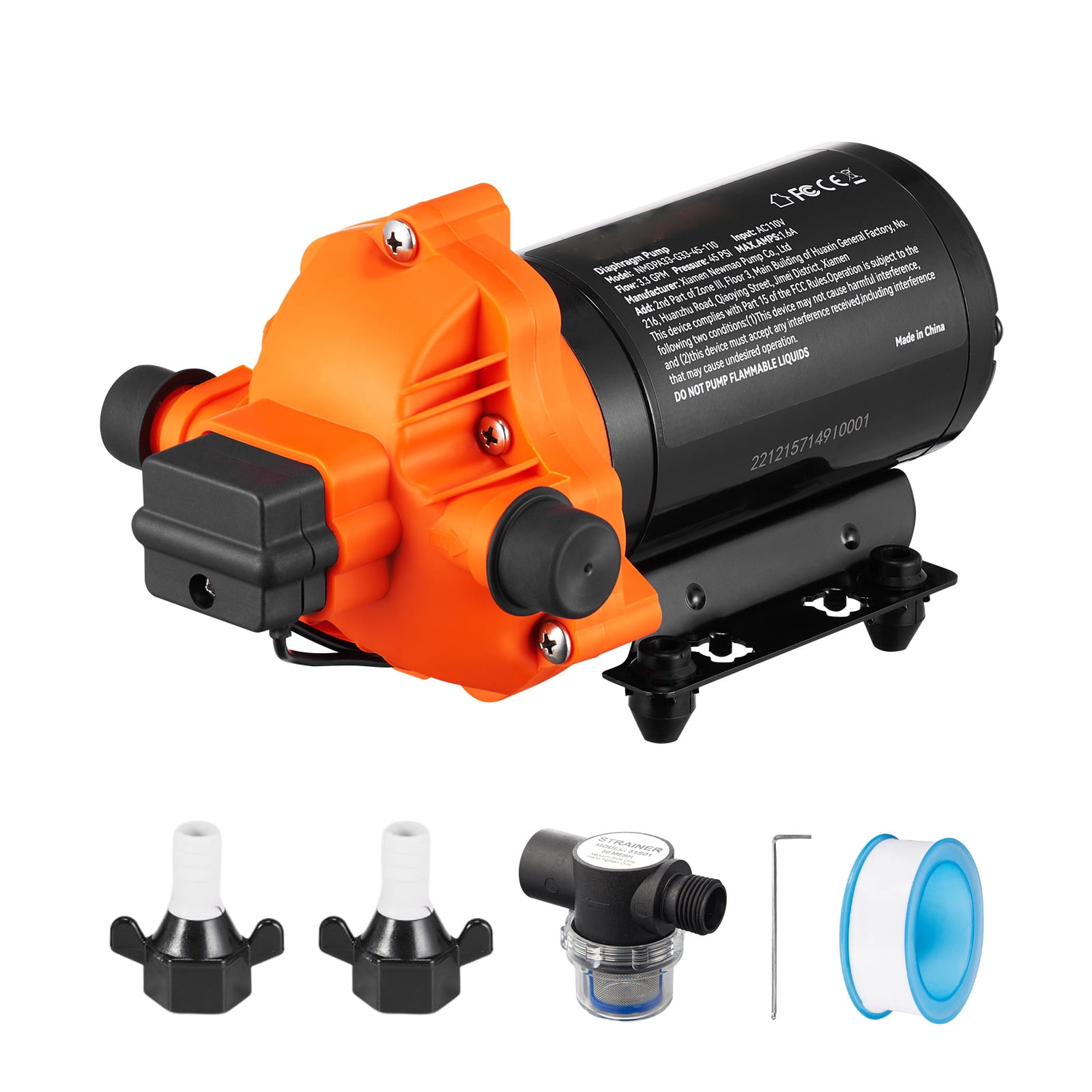 BENTISM 110V AC Diaphragm Water Pump, 3.3GPM, 45PSI Adjustable, Self ...