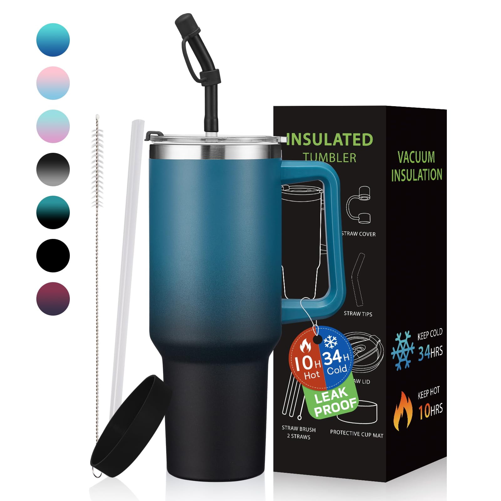 BENZZO 40 oz Tumbler with Handle and Straw Lid Travel Mugs Insulated ...