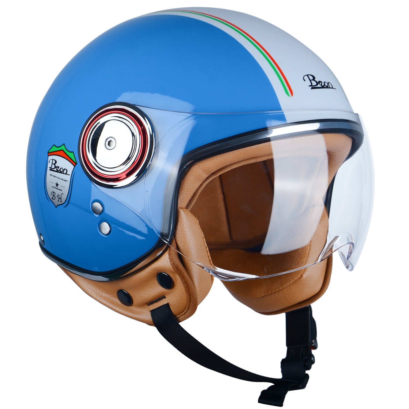 BEON Half Face Retro Vintage Motorcycle Helmet with Anti-Scratch Visor ...