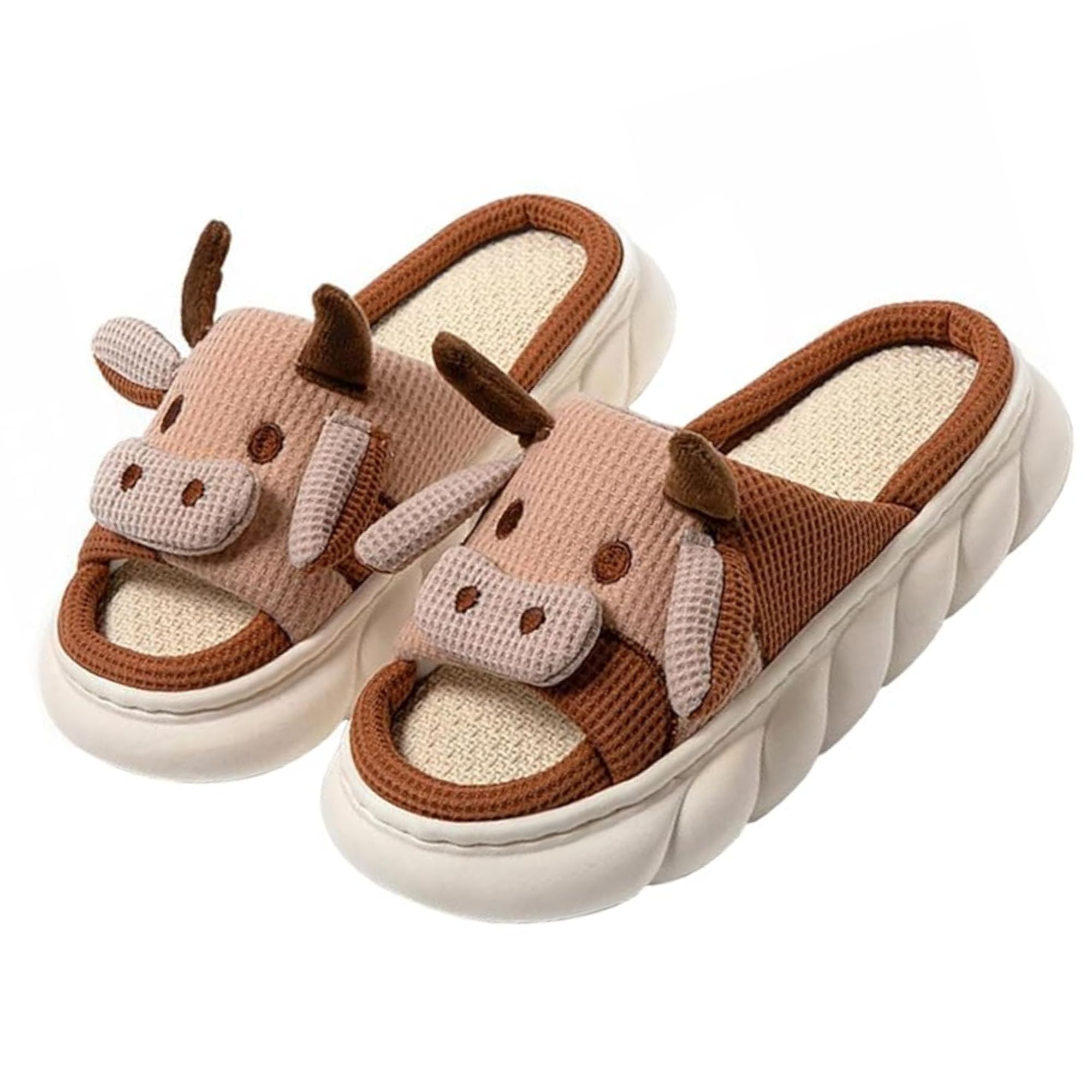 BERANMEY Open Toe Cute Cartoon Memory Foam Linen House Slippers for ...