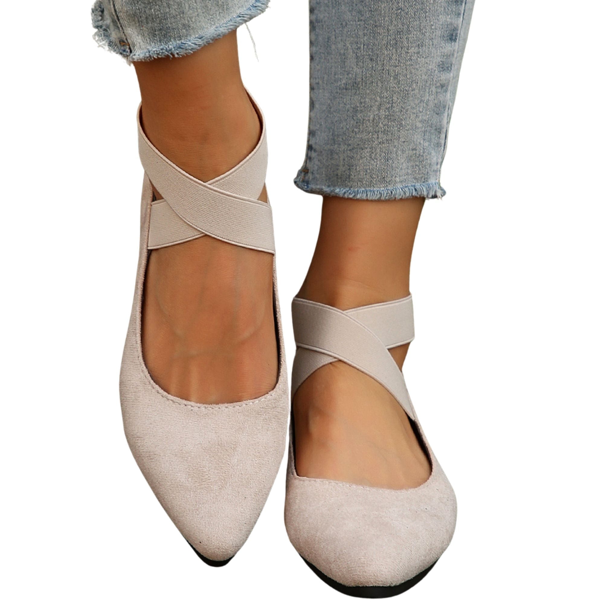 BERANMEY Casual Women's Ballet Flats Shoes Ankle Elastic Criss-Cross ...