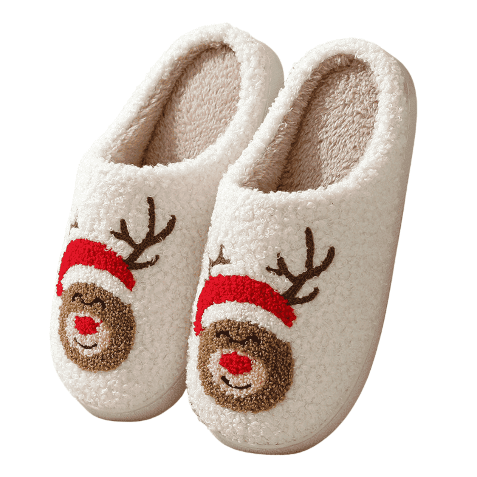 BERANMEY Christmas Reindeer Slippers for Womens Mens Plush Warm Santa ...