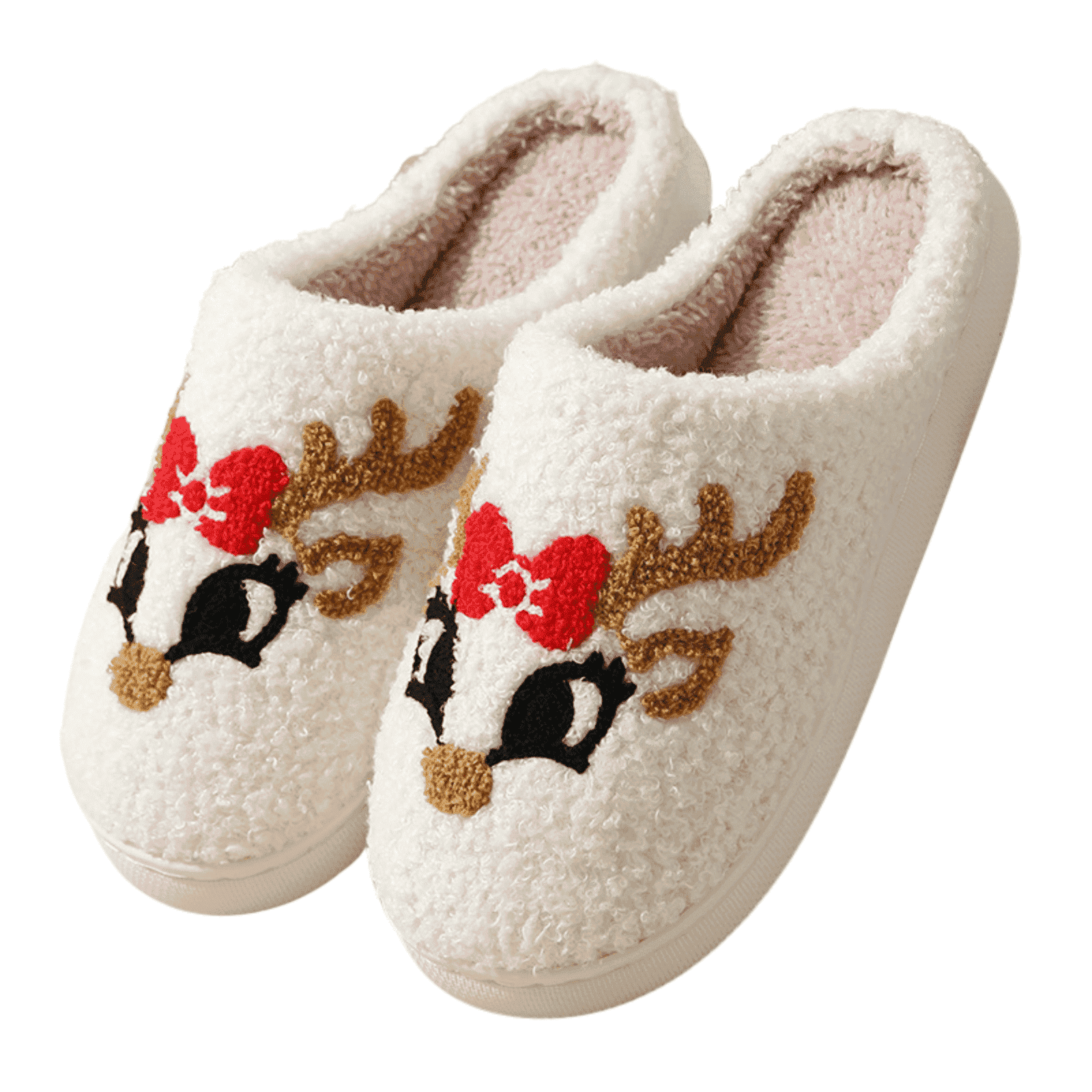 BERANMEY Christmas Reindeer Slippers for Womens Mens Plush Warm Santa ...