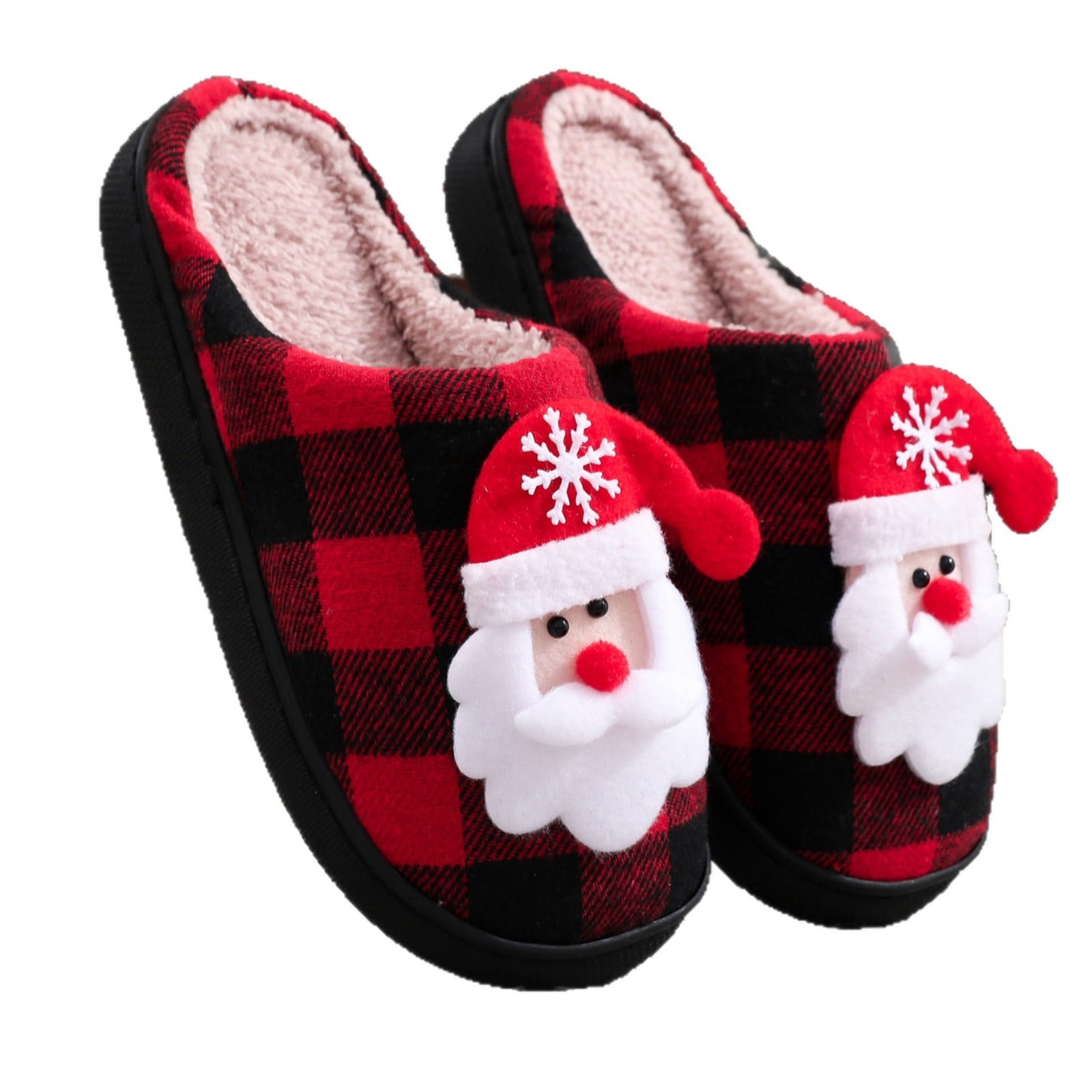 BERANMEY Christmas Slippers for Women and Men Black Red Plaid Santa ...