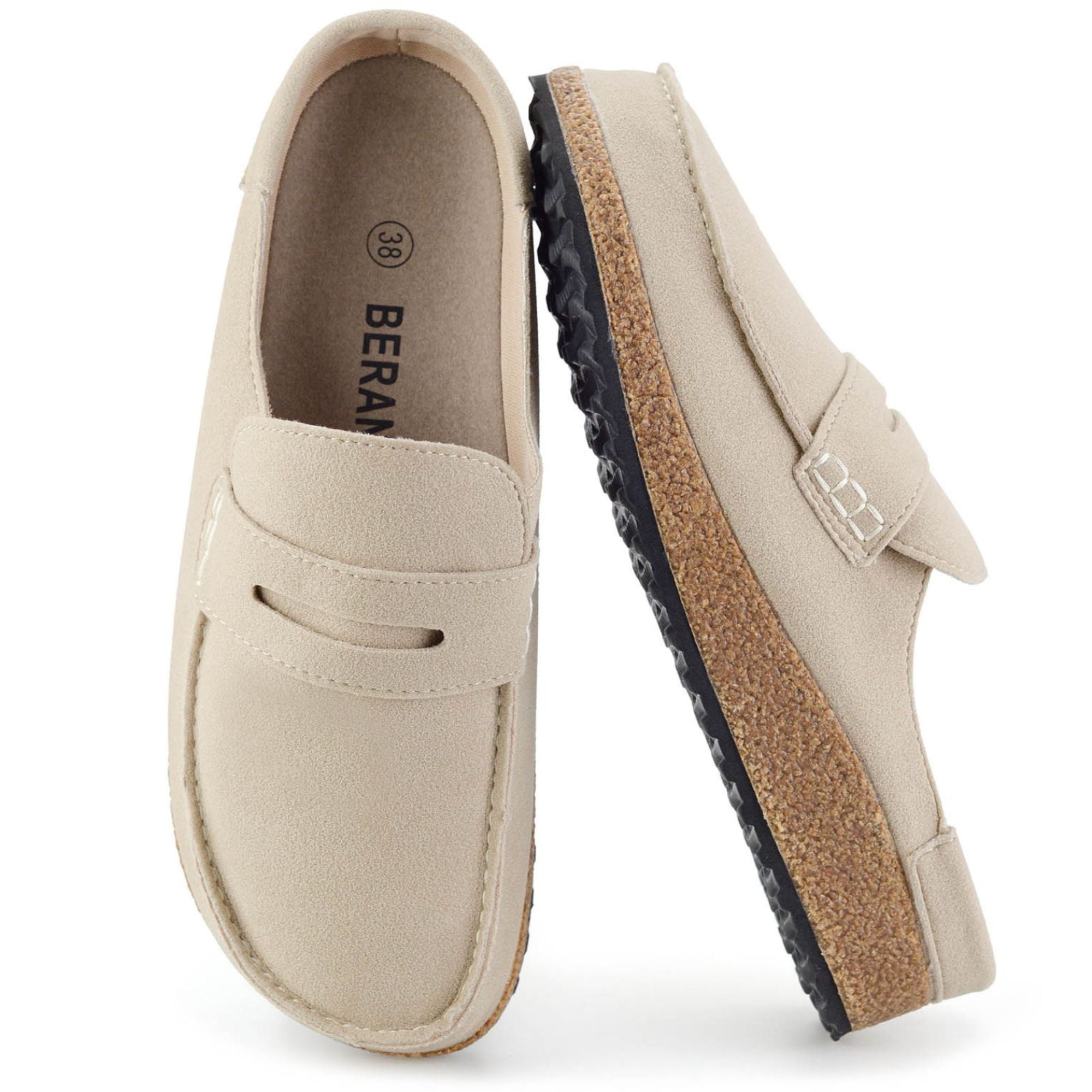 BERANMEY Cork Mules for Women with Memory Foam Slip-on Cork Sole Casual ...