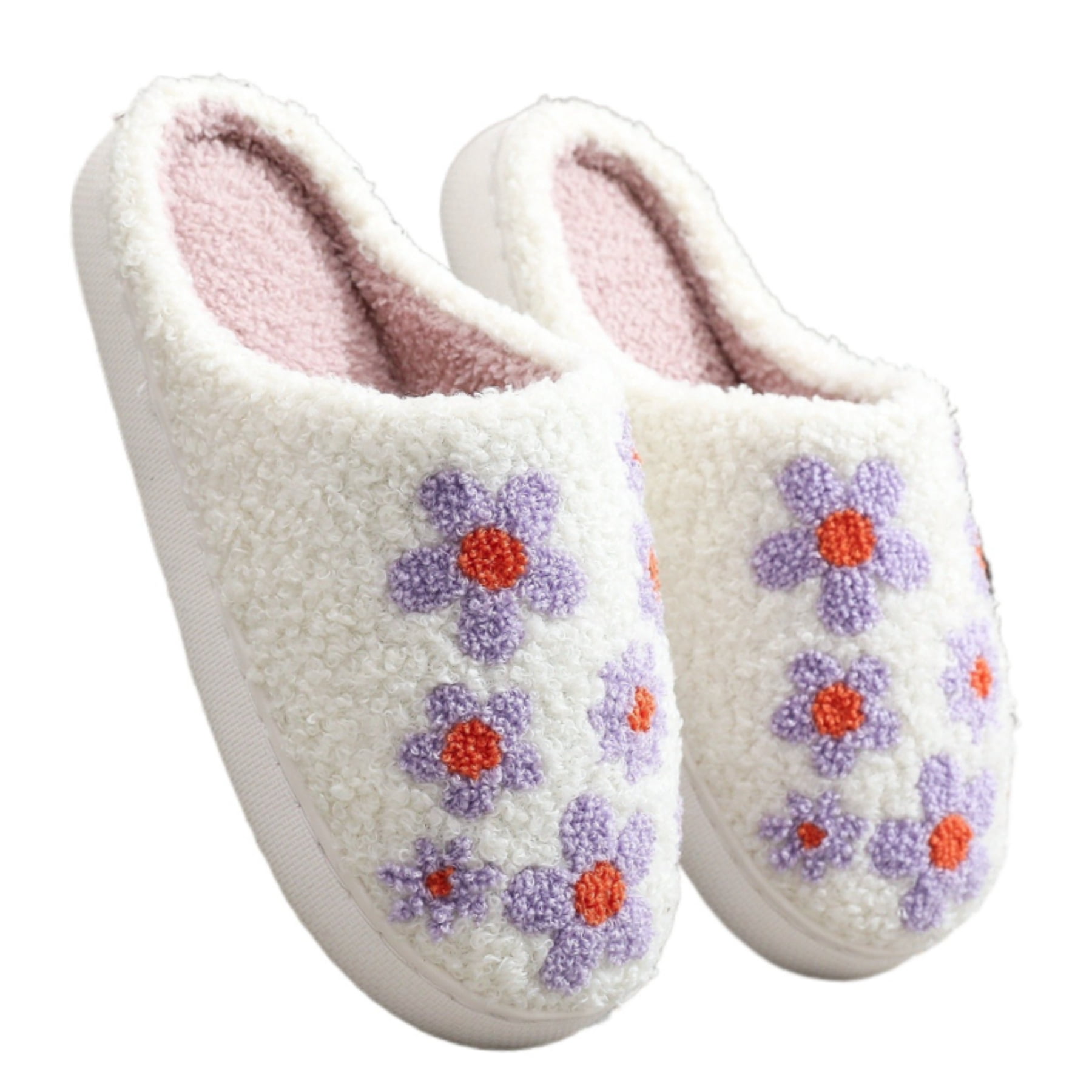 BERANMEY Cute Flower Print Slippers for Women Soft Plush Comfy Warm ...