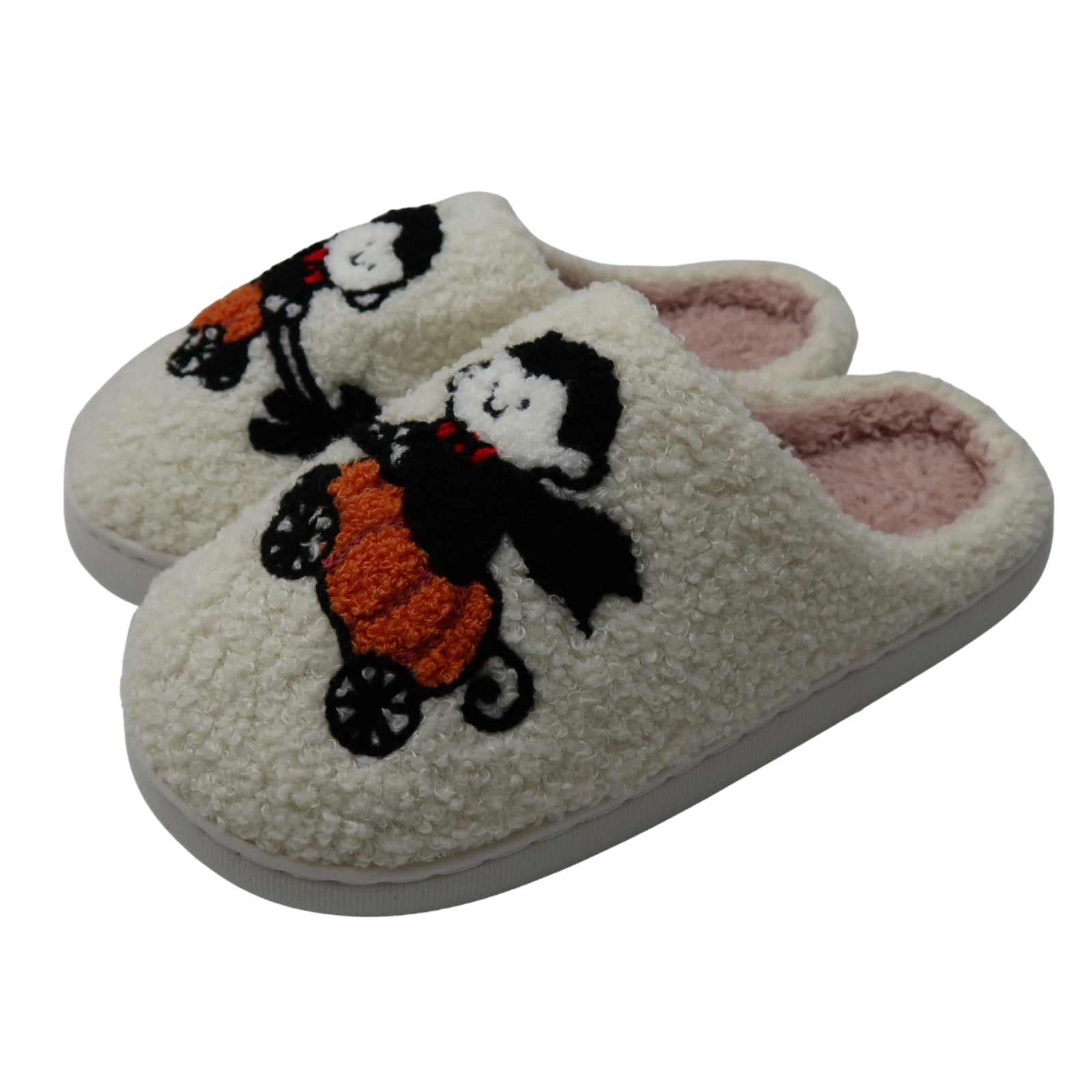 BERANMEY Cute Ghost Print Soft Plush Halloween Slippers for Women and ...