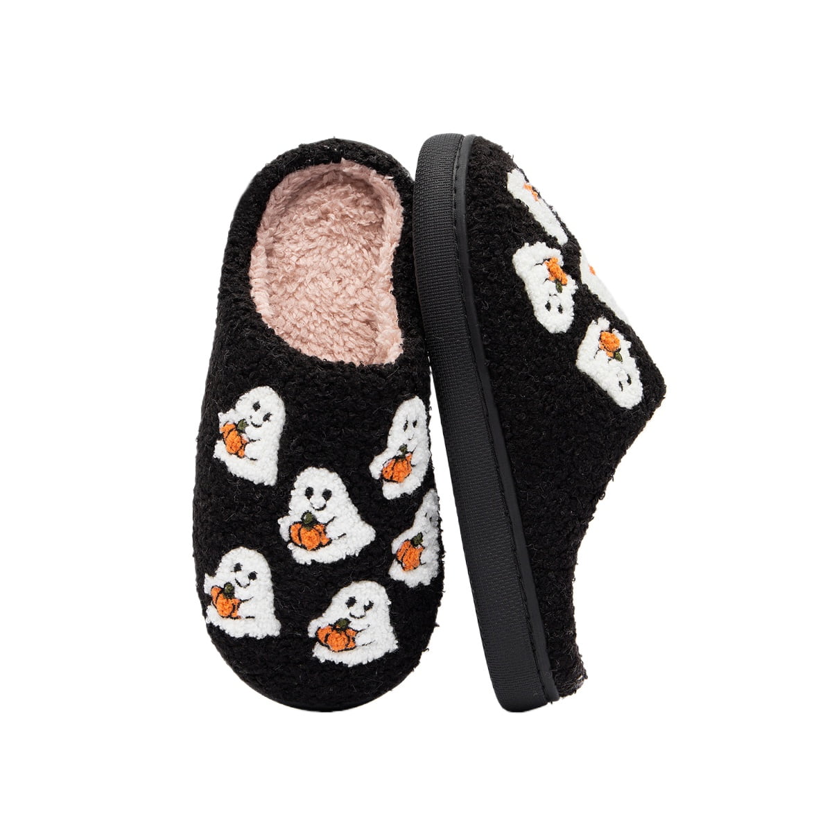 BERANMEY Cute Ghost Print Soft Plush Halloween Slippers for Women and ...