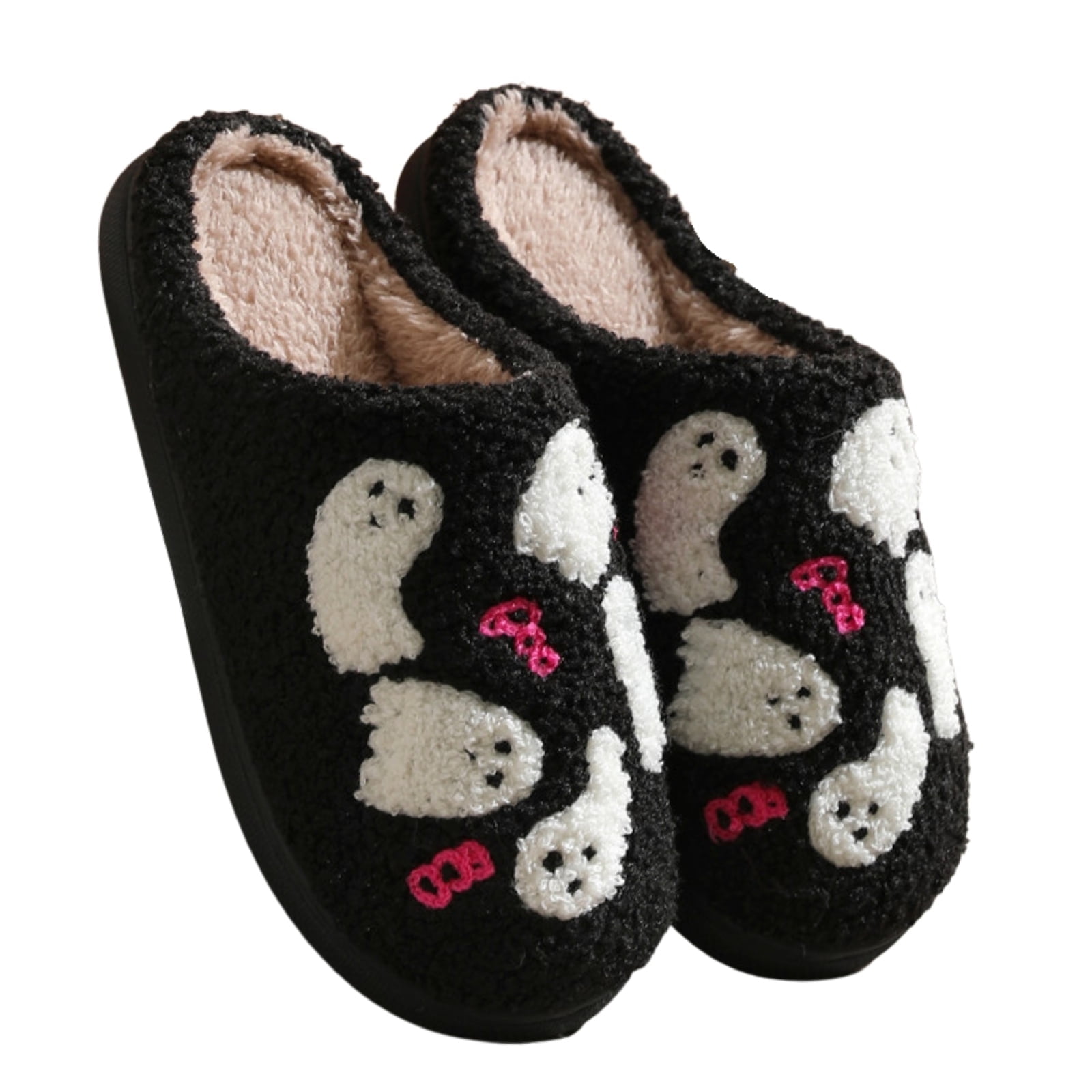 BERANMEY Cute Ghost Print Soft Plush Halloween Slippers for Women and ...