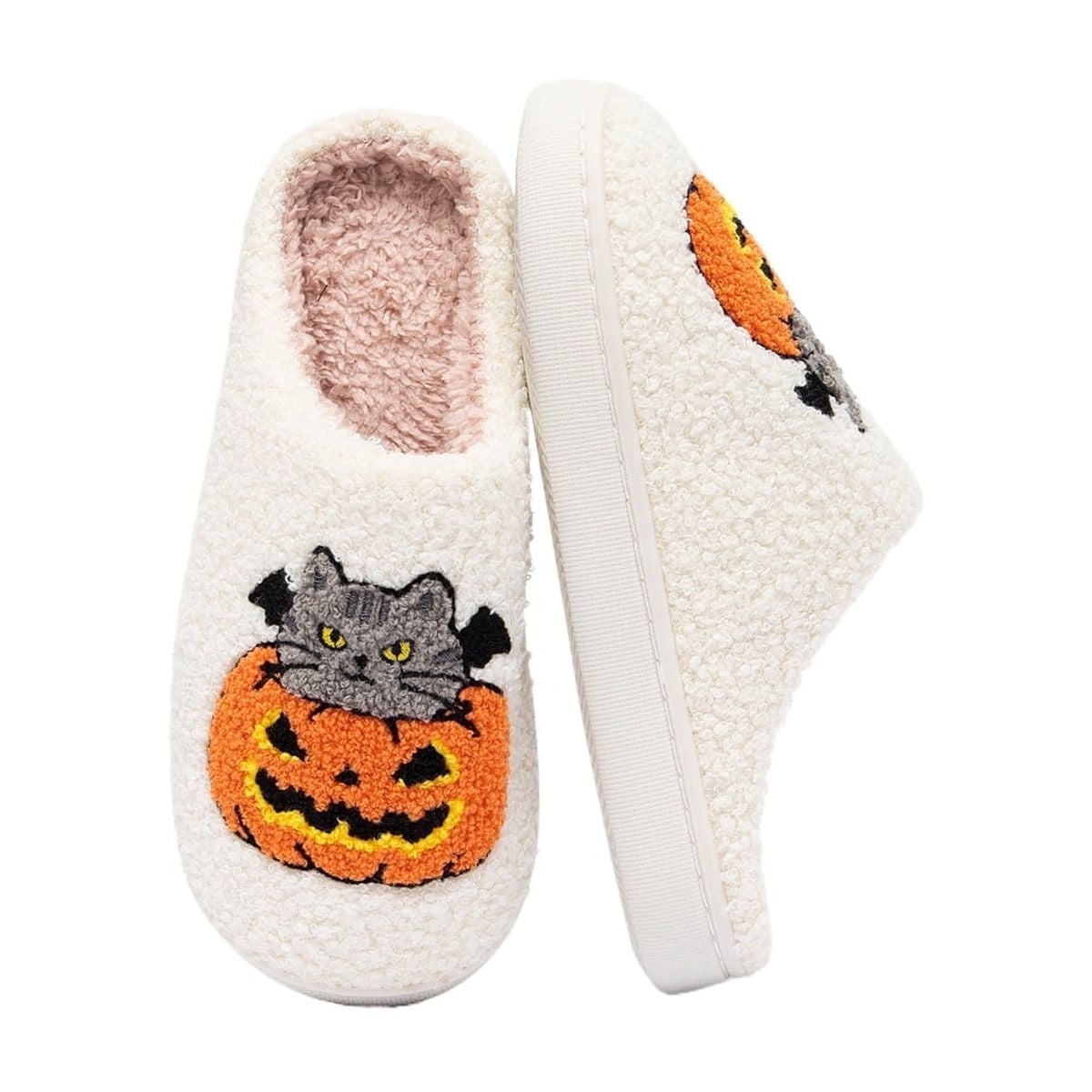 BERANMEY Cute Ghost Print Soft Plush Halloween Slippers for Women and ...