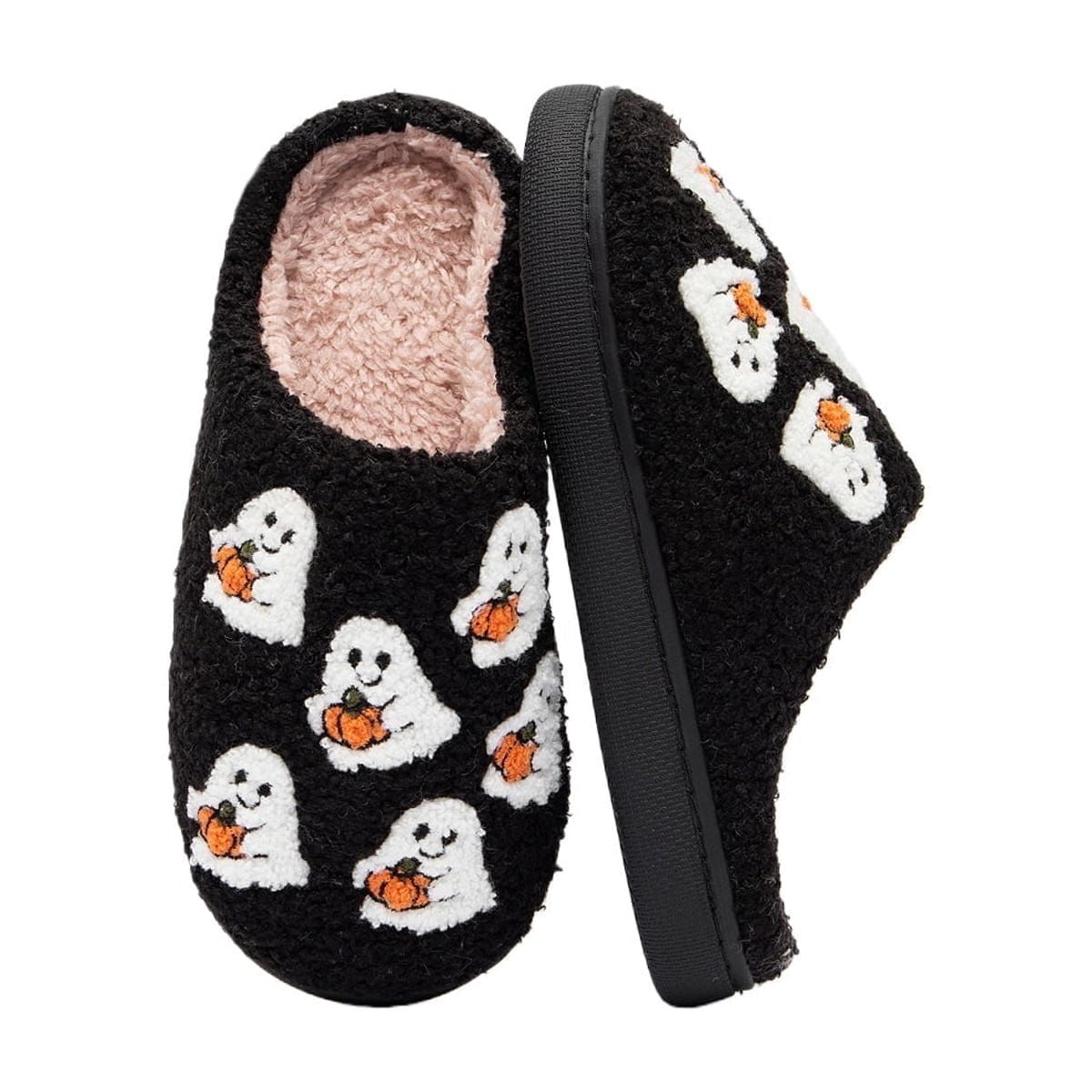 BERANMEY Cute Ghost Print Soft Plush Halloween Slippers for Women and ...