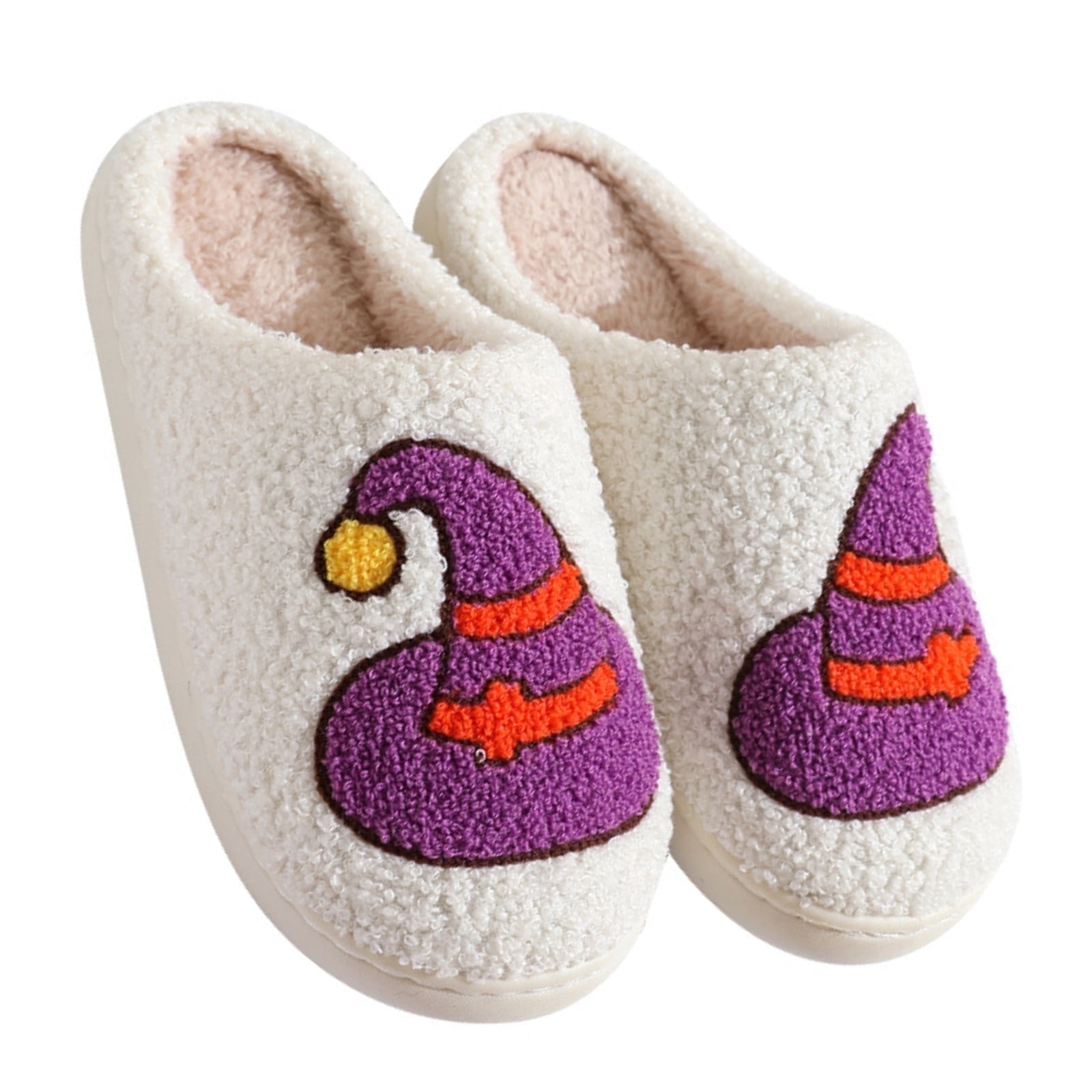 BERANMEY Cute Ghost Print Soft Plush Halloween Slippers for Women and ...