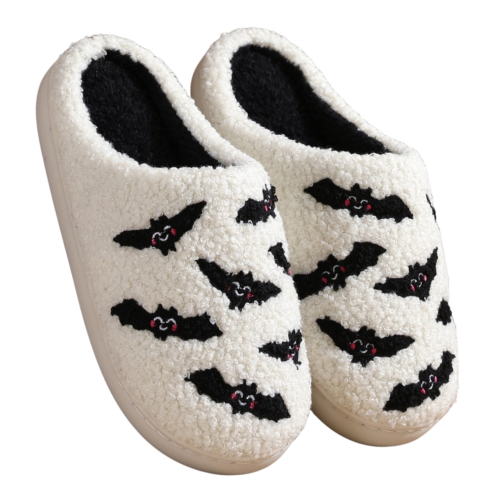 BERANMEY Cute Ghost Print Soft Plush Halloween Slippers for Women and ...