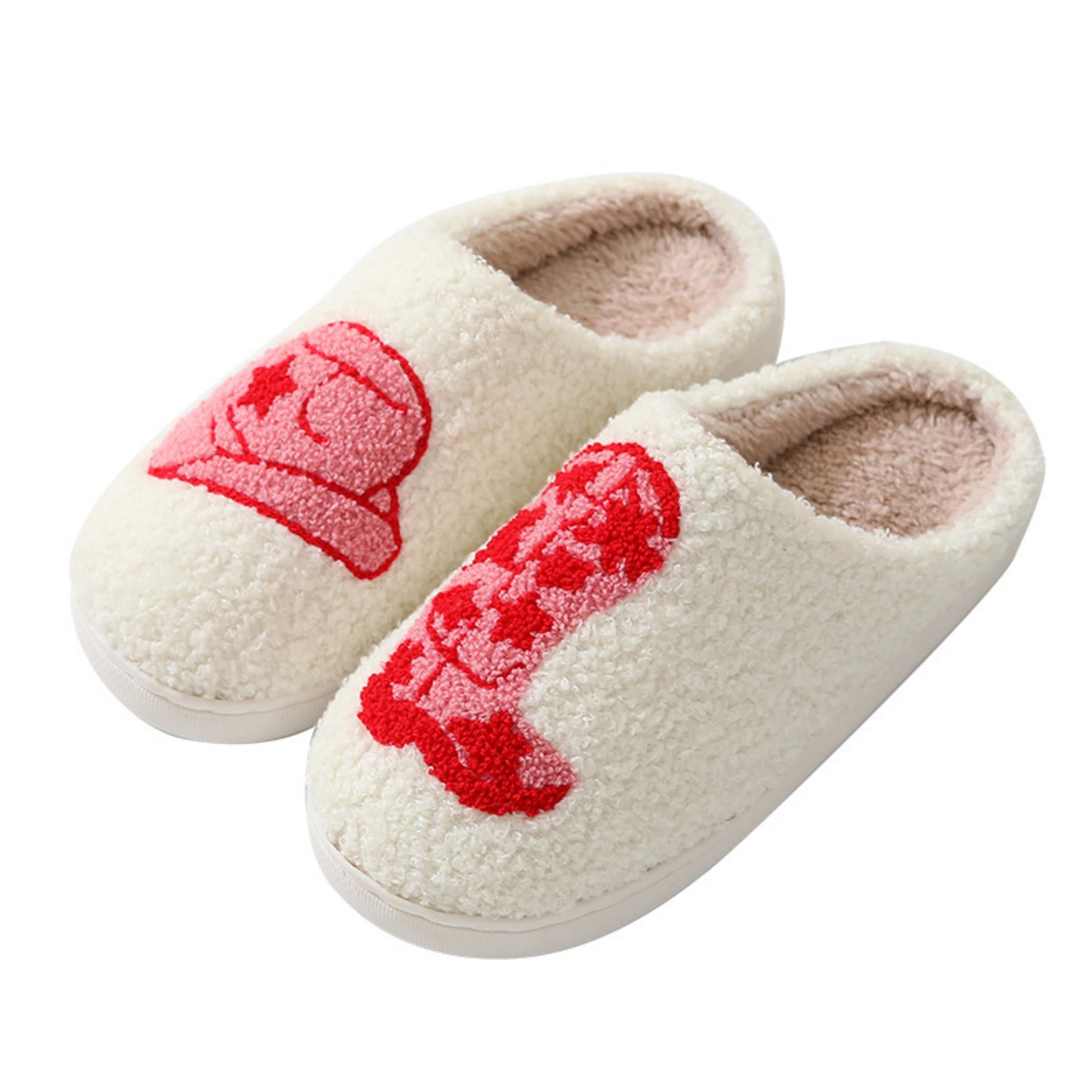 BERANMEY Cute Smile Cowboy Slippers for Women Perfect Soft Plush Comfy ...