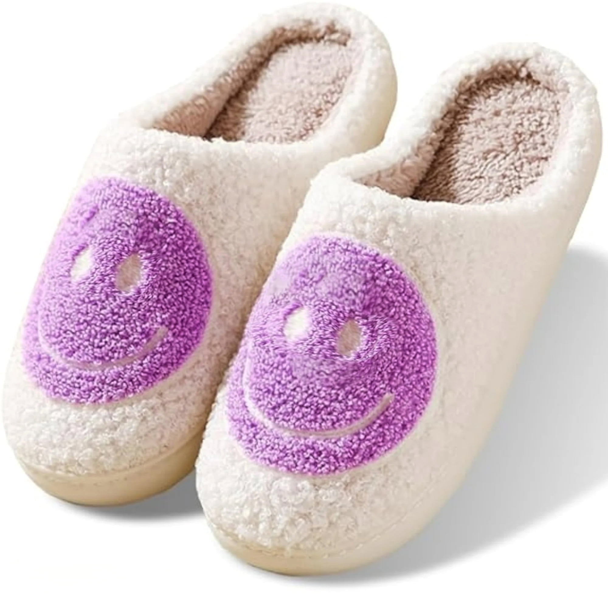 BERANMEY Cute Smile Face Slippers, Soft Plush Warm Slip-On for Adults ...
