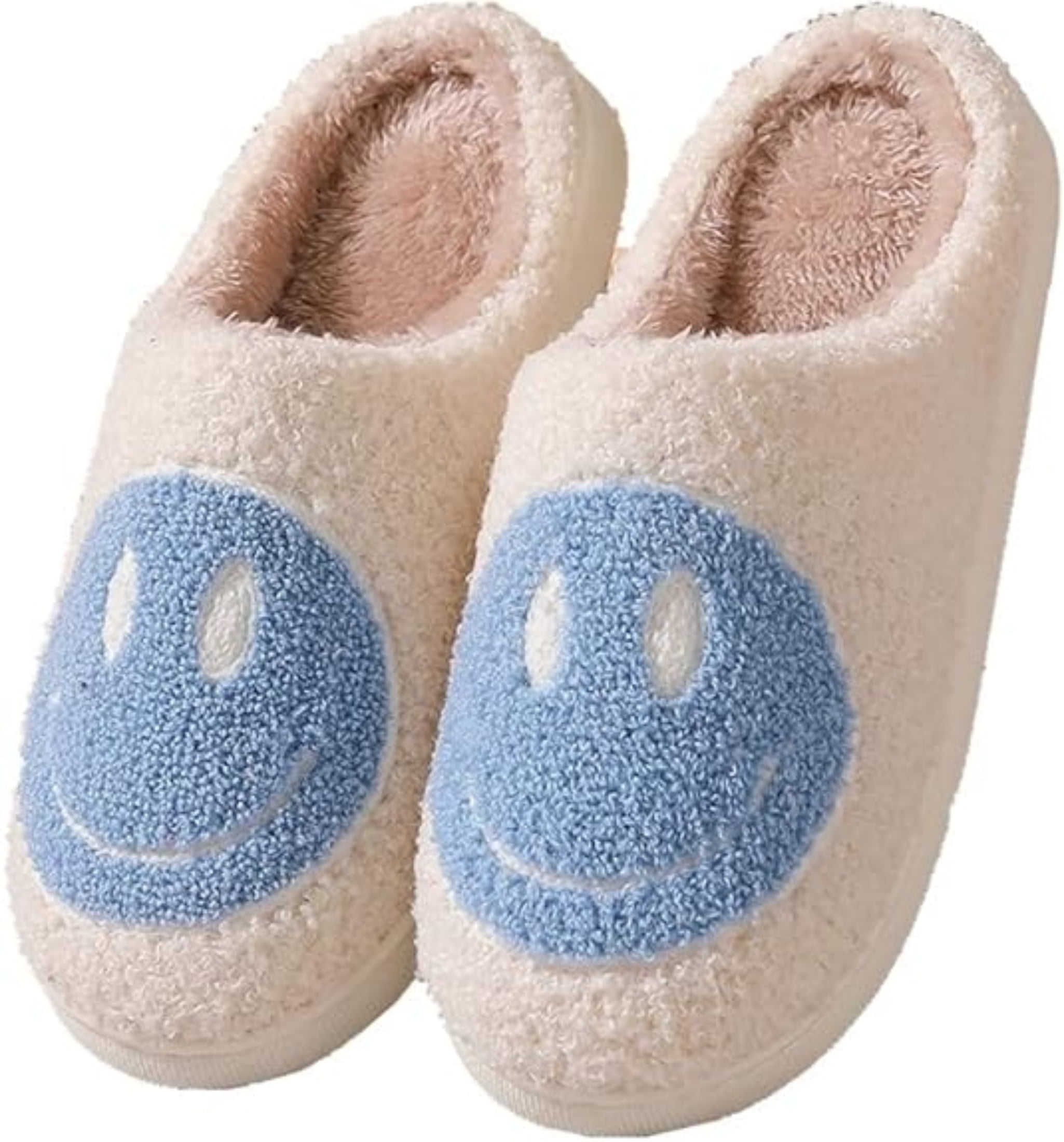 BERANMEY Cute Smile Face Slippers, Soft Plush Comfy Indoor Fuzzy Flat ...